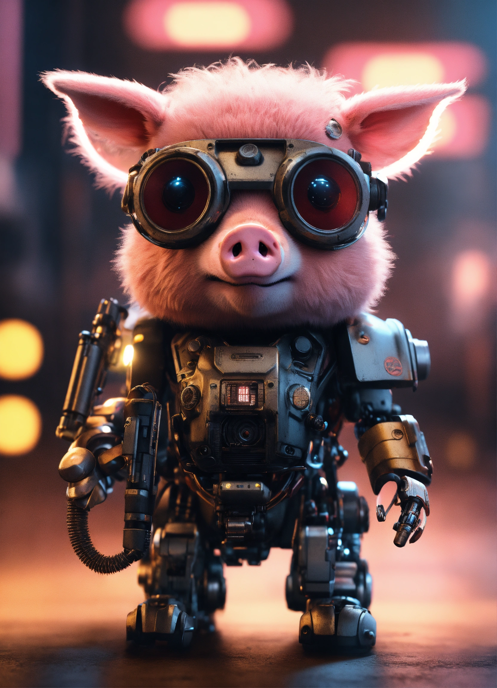 Lexica - High quality 3 d render very cute fluffy cyborg!! pig with mashinegun, cyberpunk highly ...