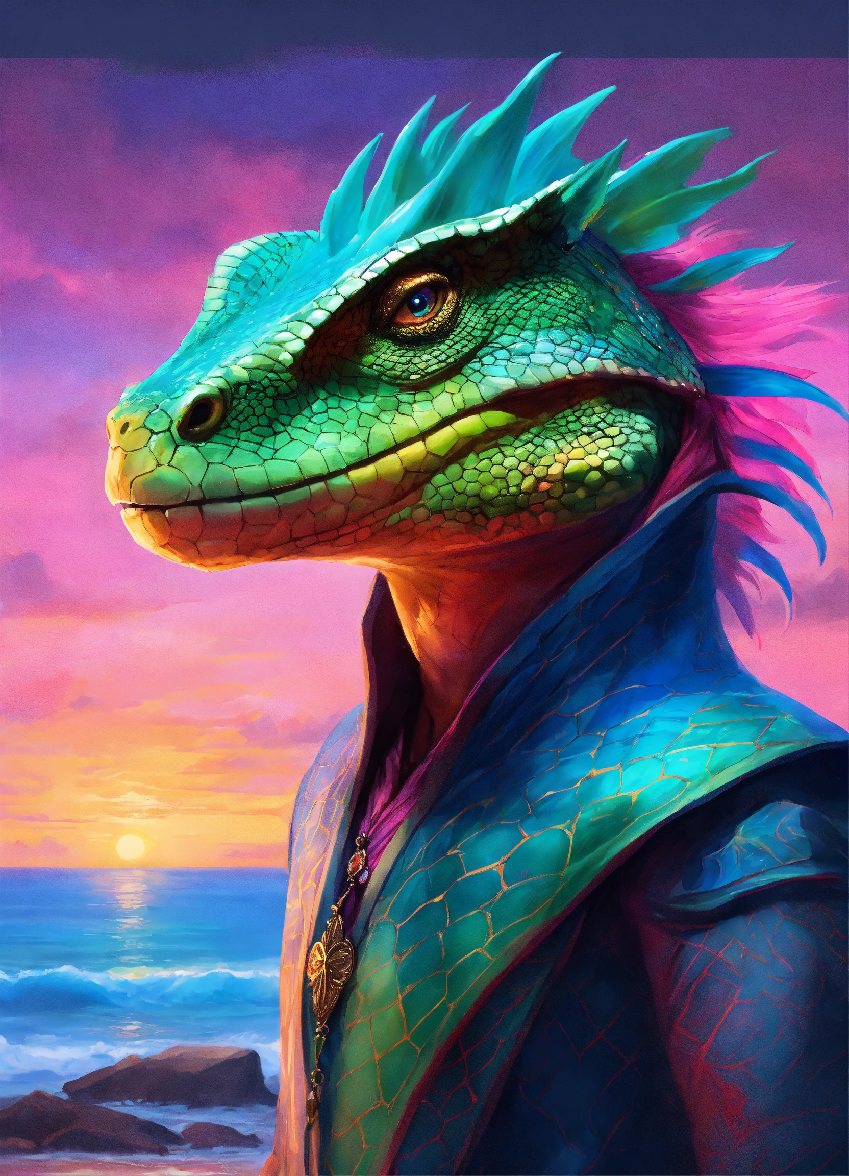 Lexica - Fantasy Portrait of a lizardfolk sorcerer, masculine humanoid ...
