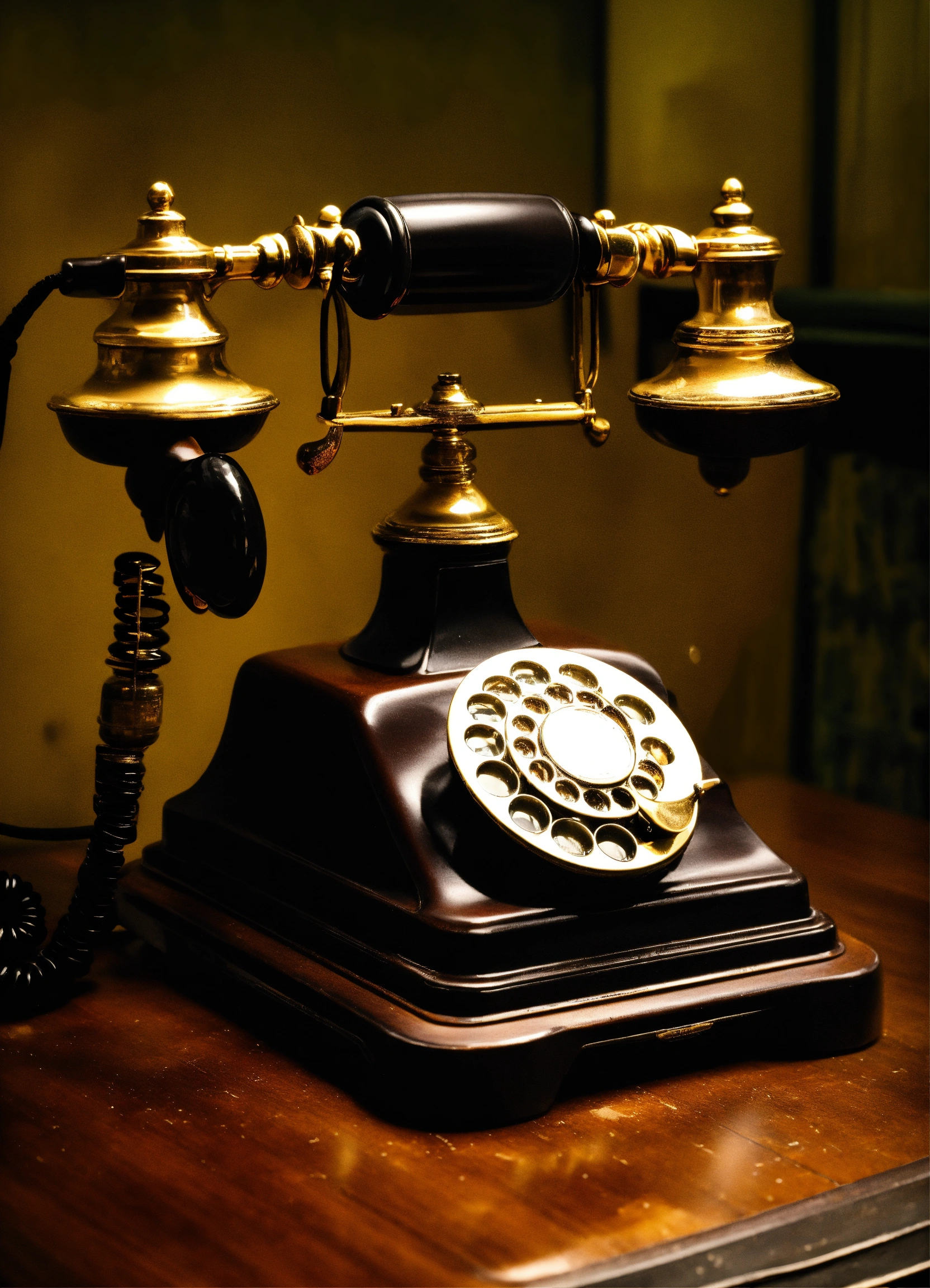 Lexica - Old style phone on a desk with a dark mood