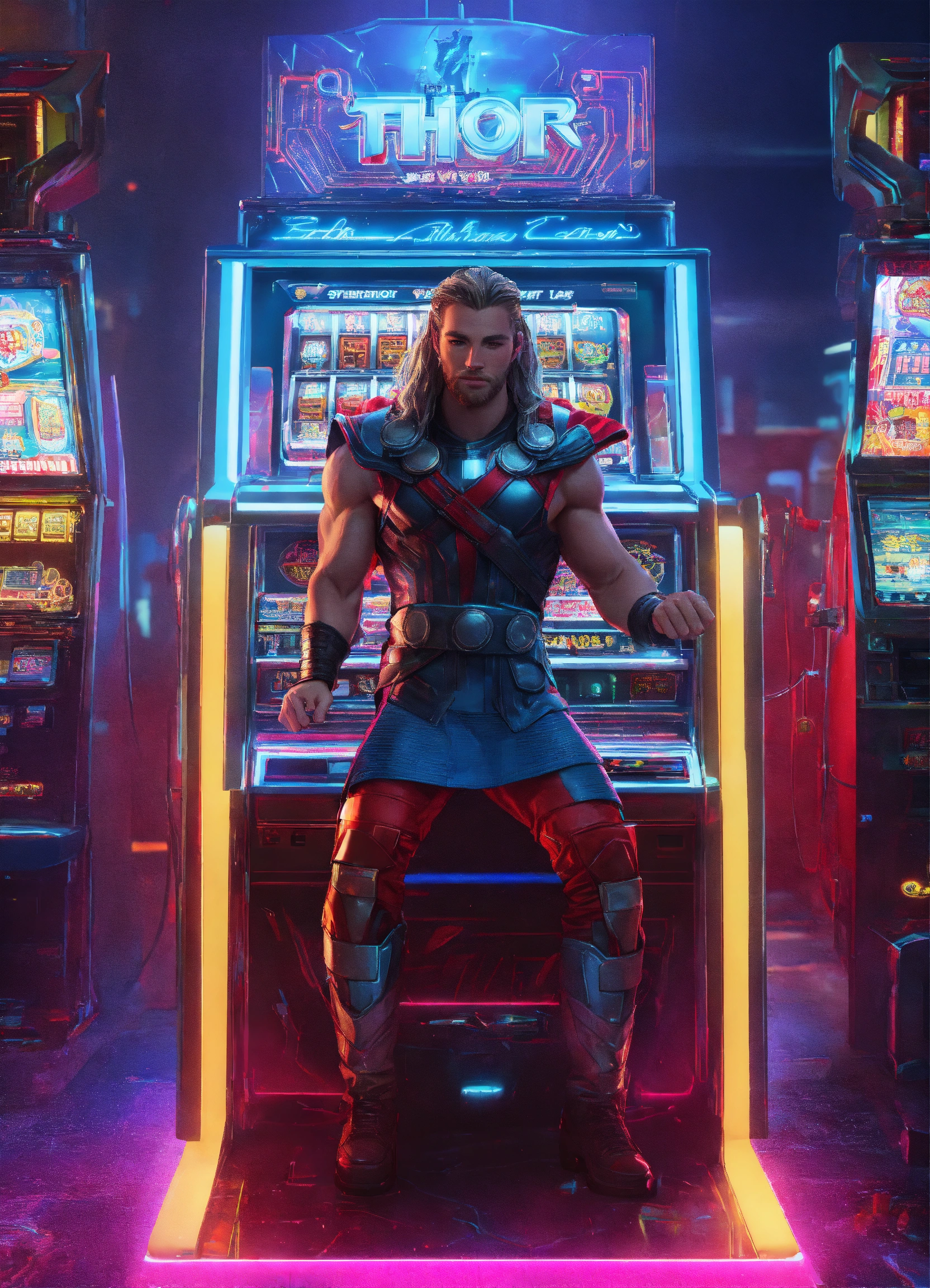 Lexica - 3D realistic THOR playing slot machine FUTURISTIC WITH SLOT ...