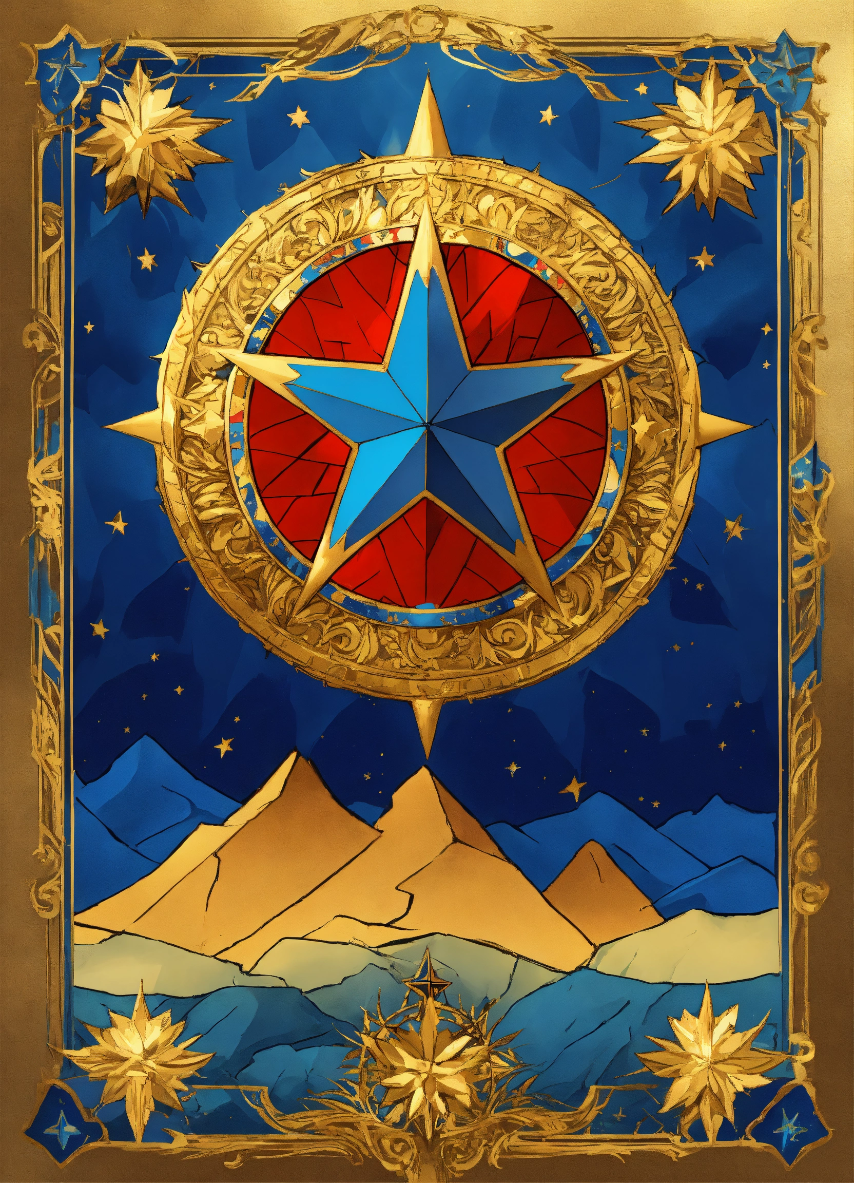 Lexica - A five peaks blue star , based on the card "la estrella" of ...