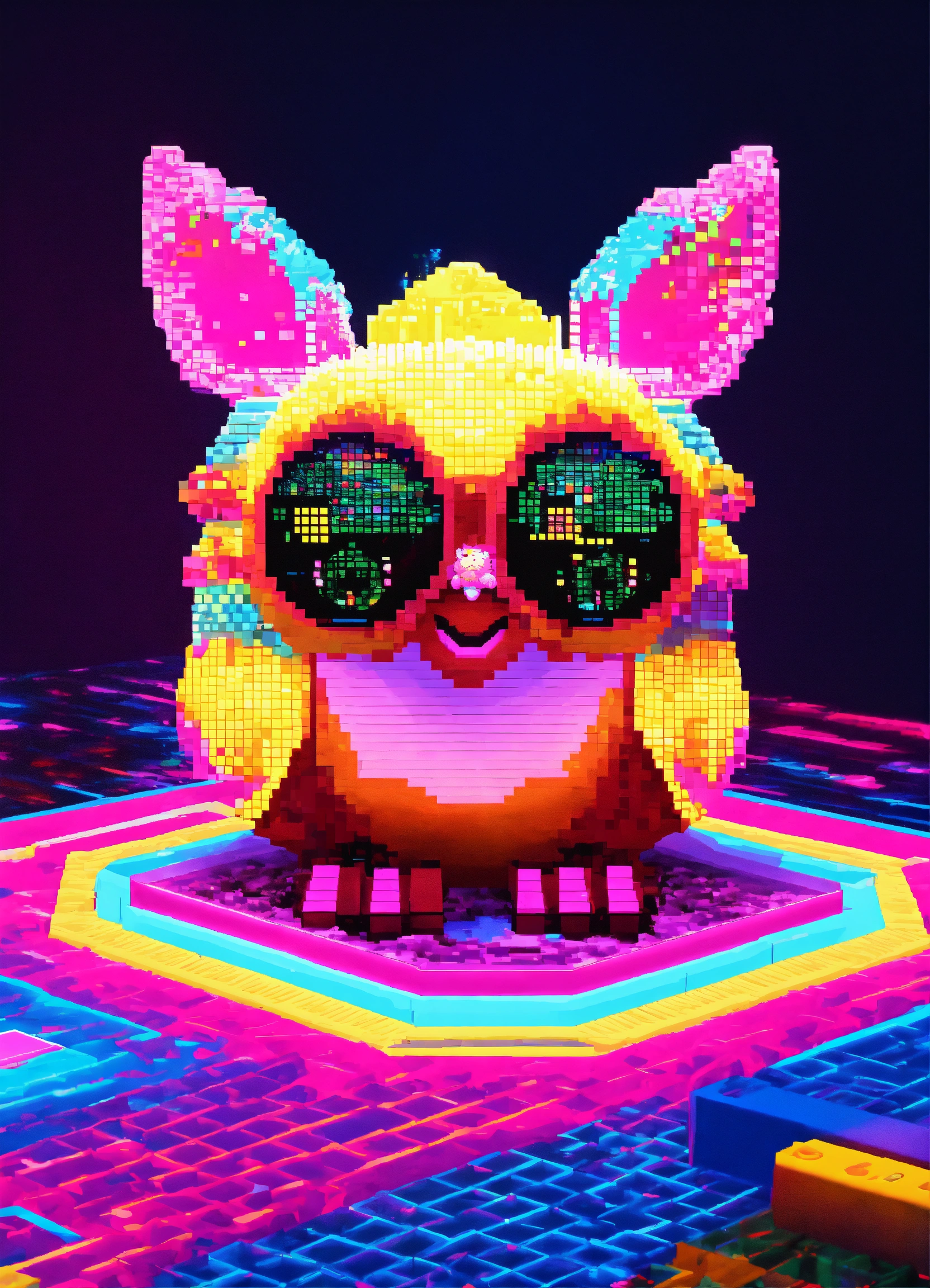 Lexica - Furby DJ spinning tracks, Lite-Brite dance floor, pastel neon ...