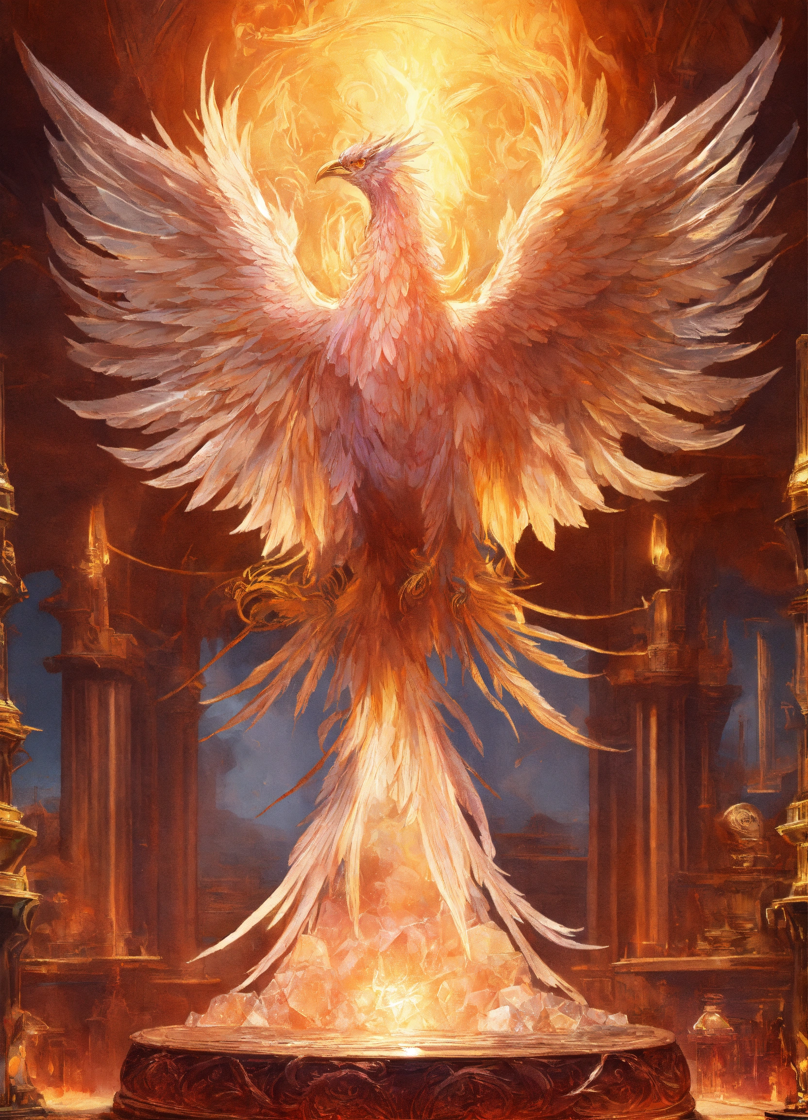 Lexica - A big quartz crystal, phoenix engraved, epic drawing