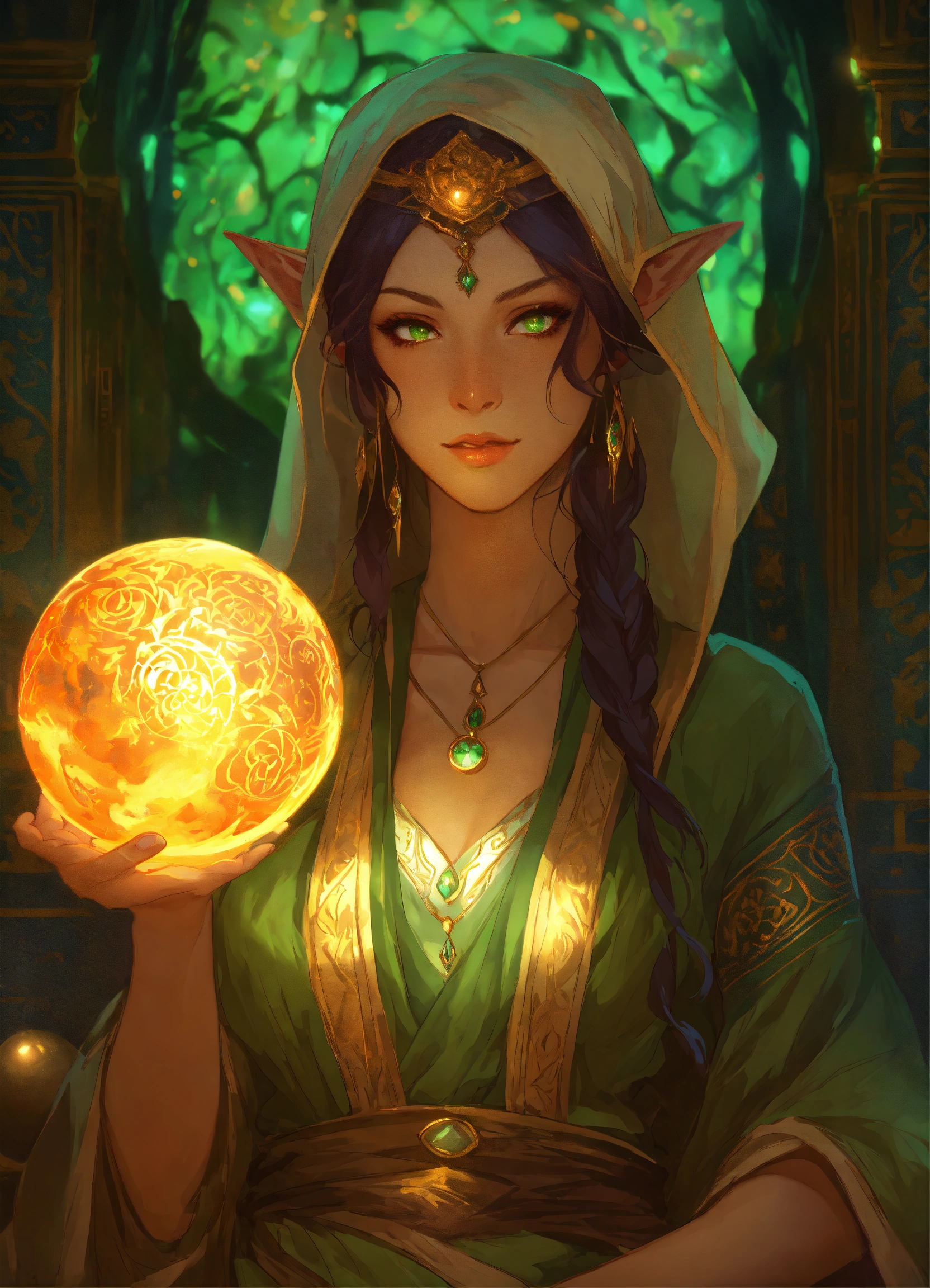 Lexica - Beatiful, Female elf timurid sorceress with glowing fire orb ...