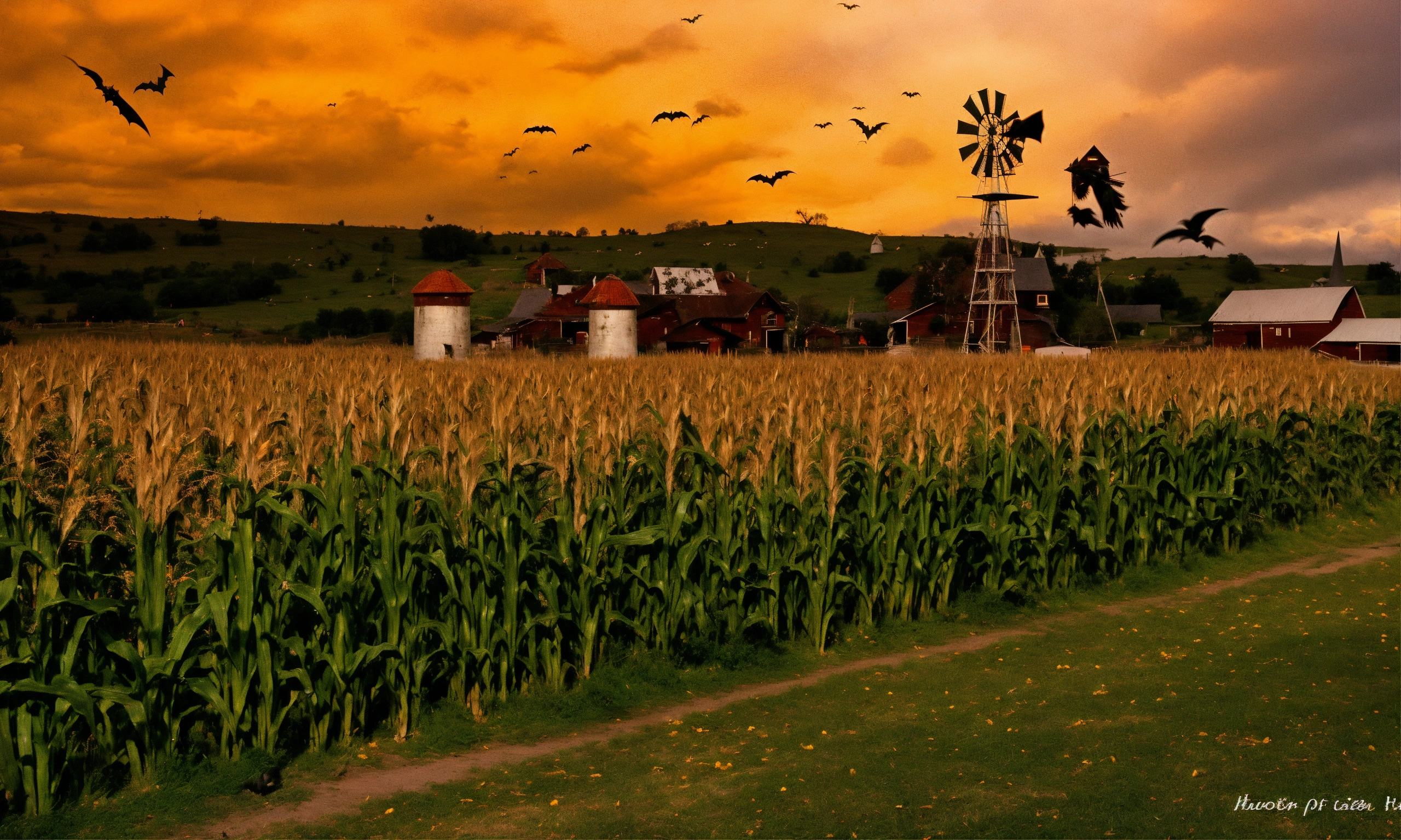 Lexica - Halloween,edge of corn field, haunted house, crows, barn ...