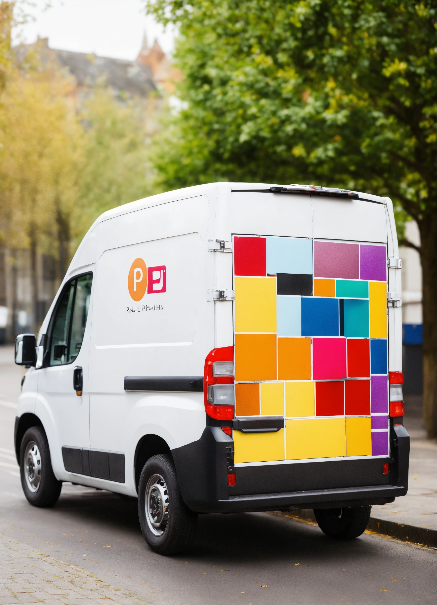 Lexica - White Parcel delivery vehicle with colorfull parcels inside
