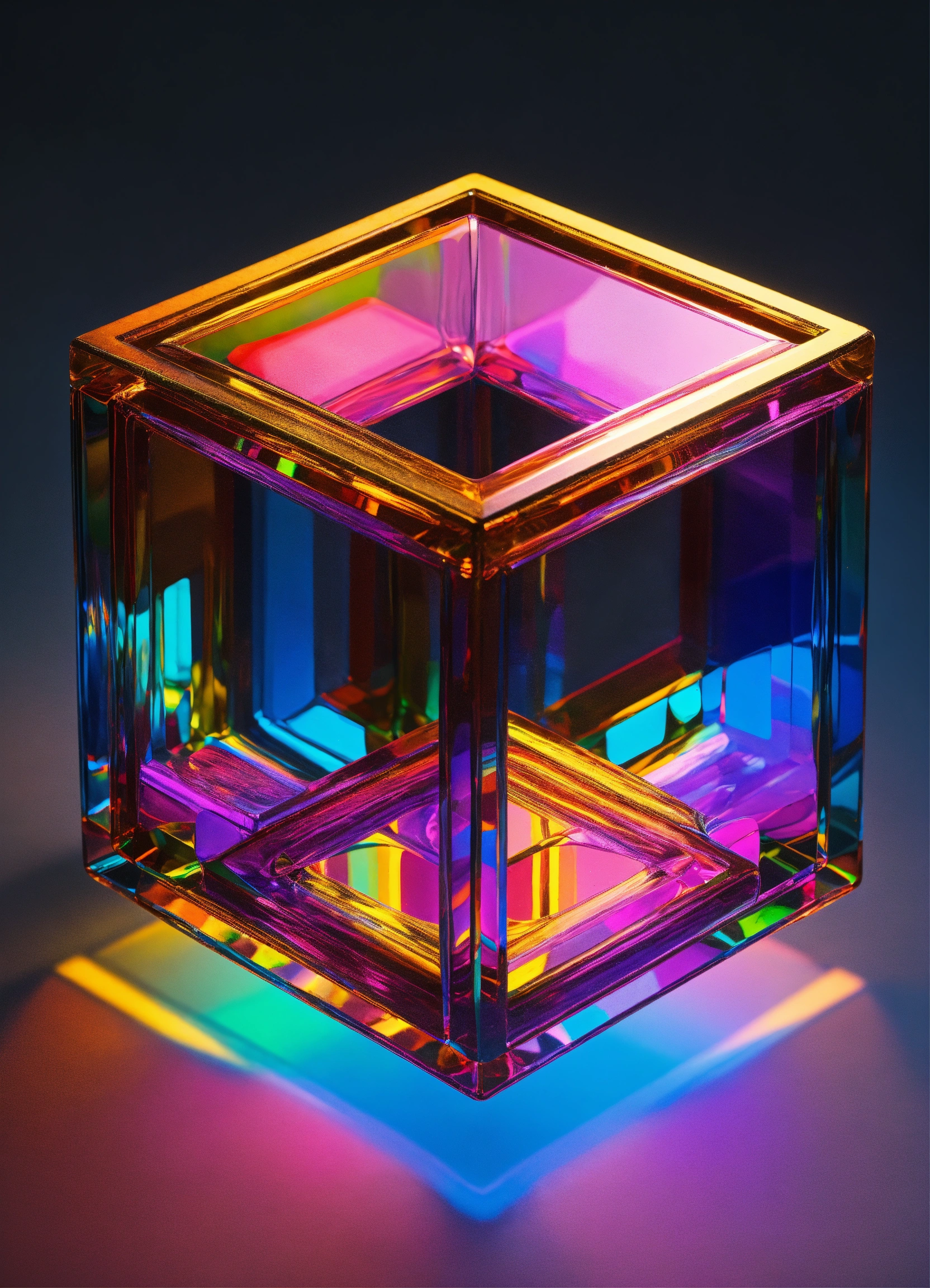 Lexica - Cube, 4k, Object inside cube, iridescent glass