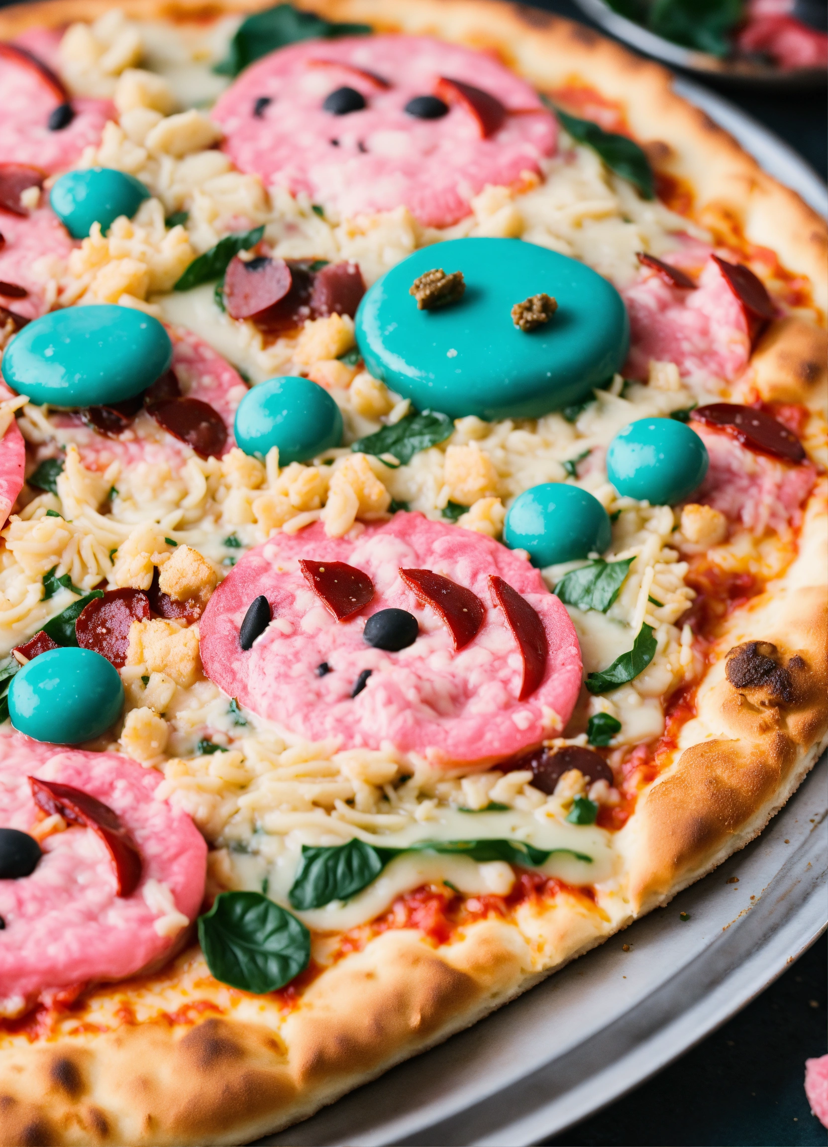 Lexica - A Jigglypuff inspired pizza, with pink cheese and teal pepperoni