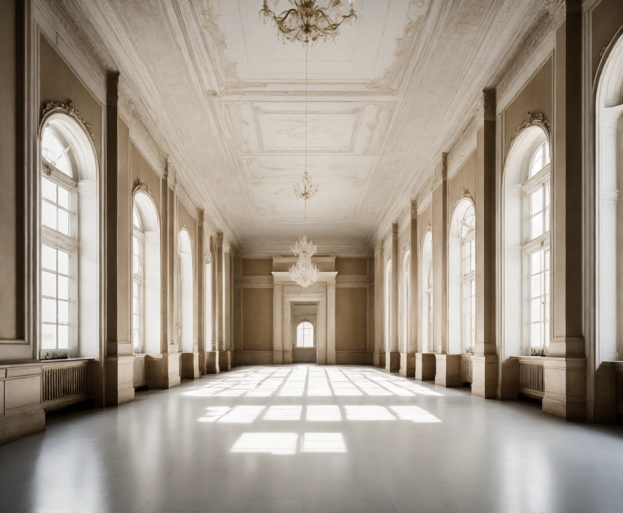 Lexica - Very long gallery white windows white floor white ceiling on a ...