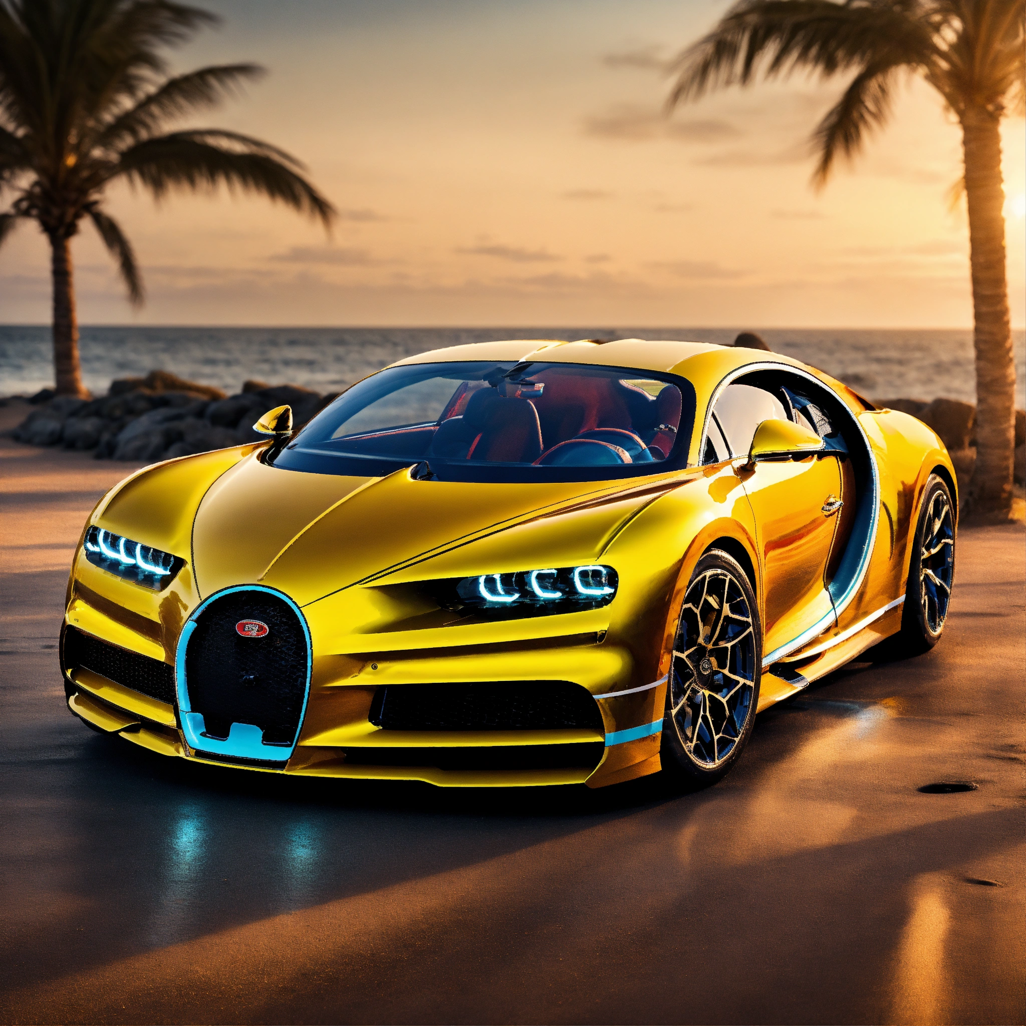 Lexica - Bugatti chiron golden car, ocean floor, 8k