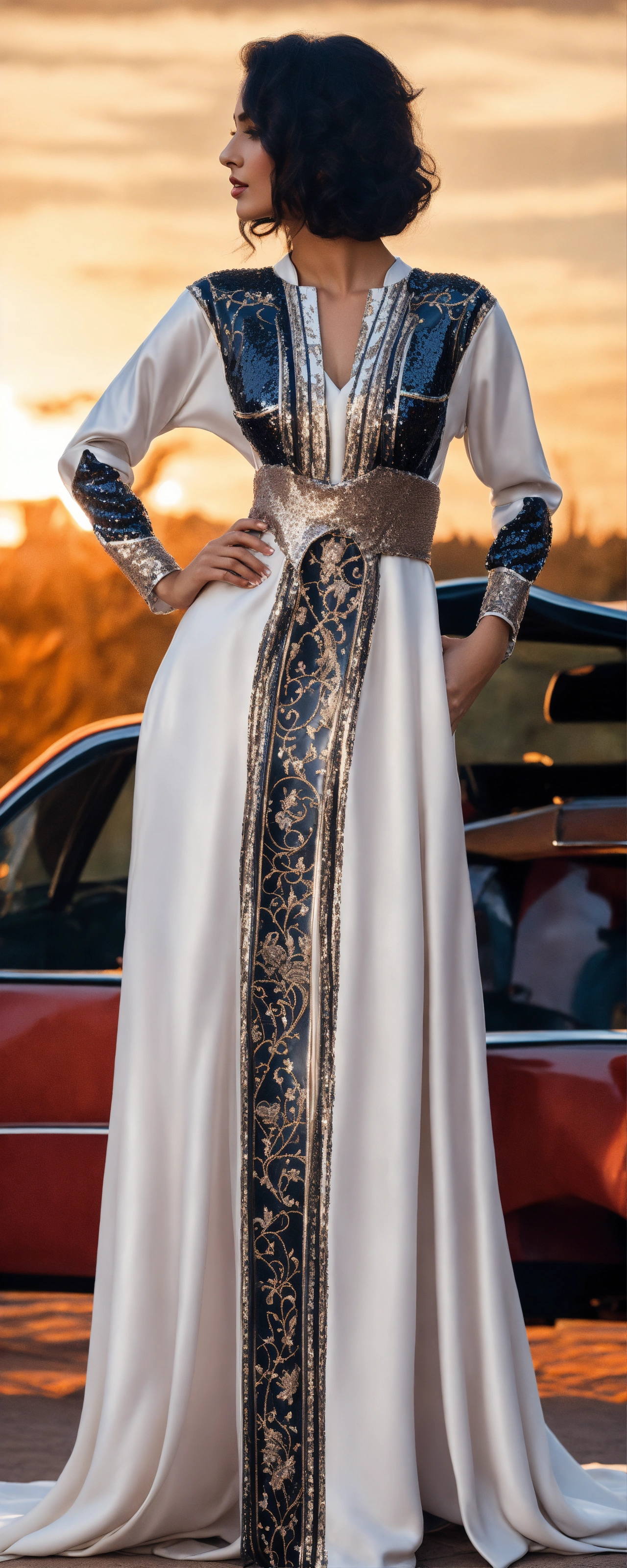 Lexica - Beautiful Arab women model, wearing luxury dress caftan white ...