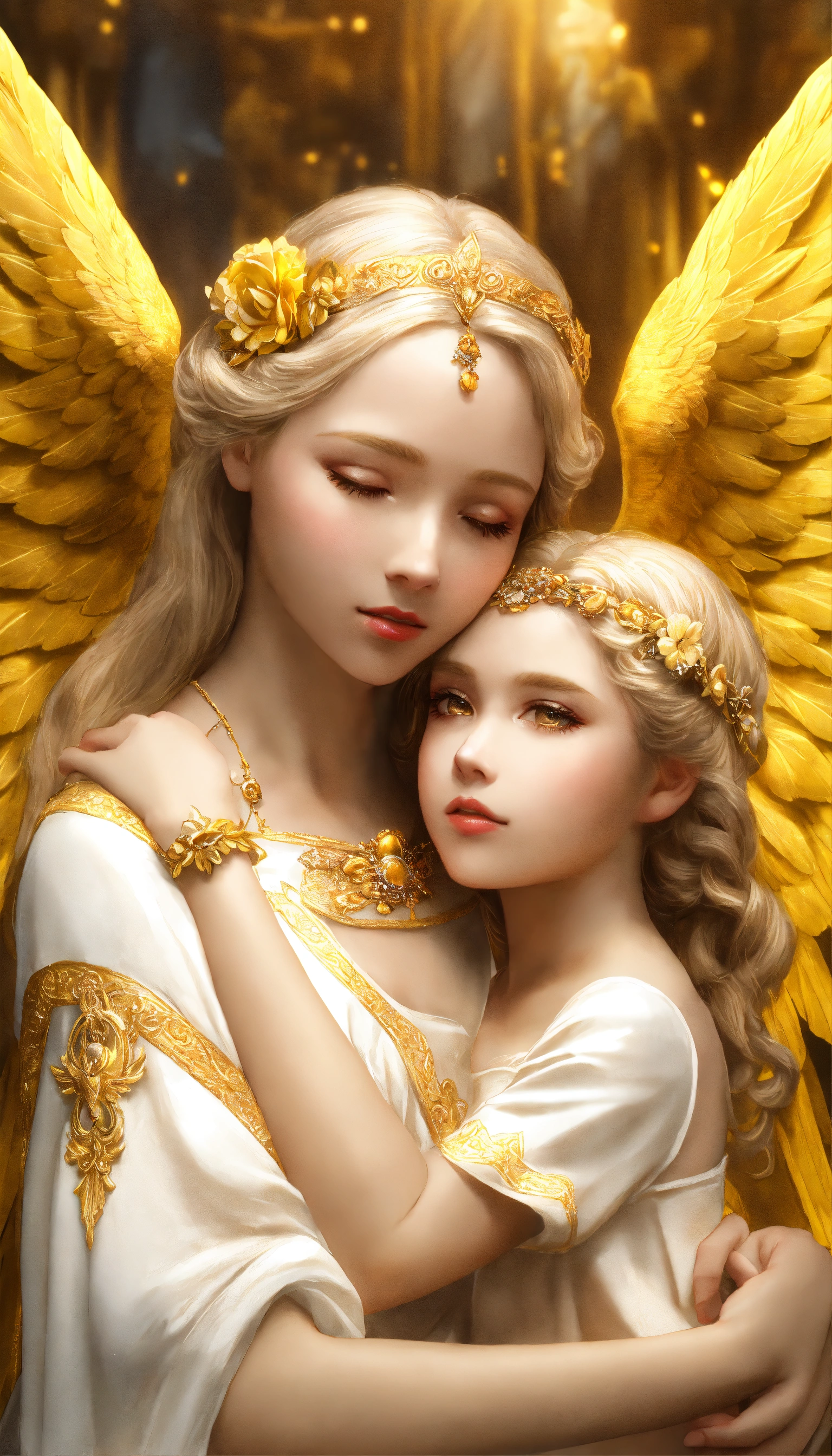 Lexica - 2 Guardian angel hugging a pretty and defined little angel ...