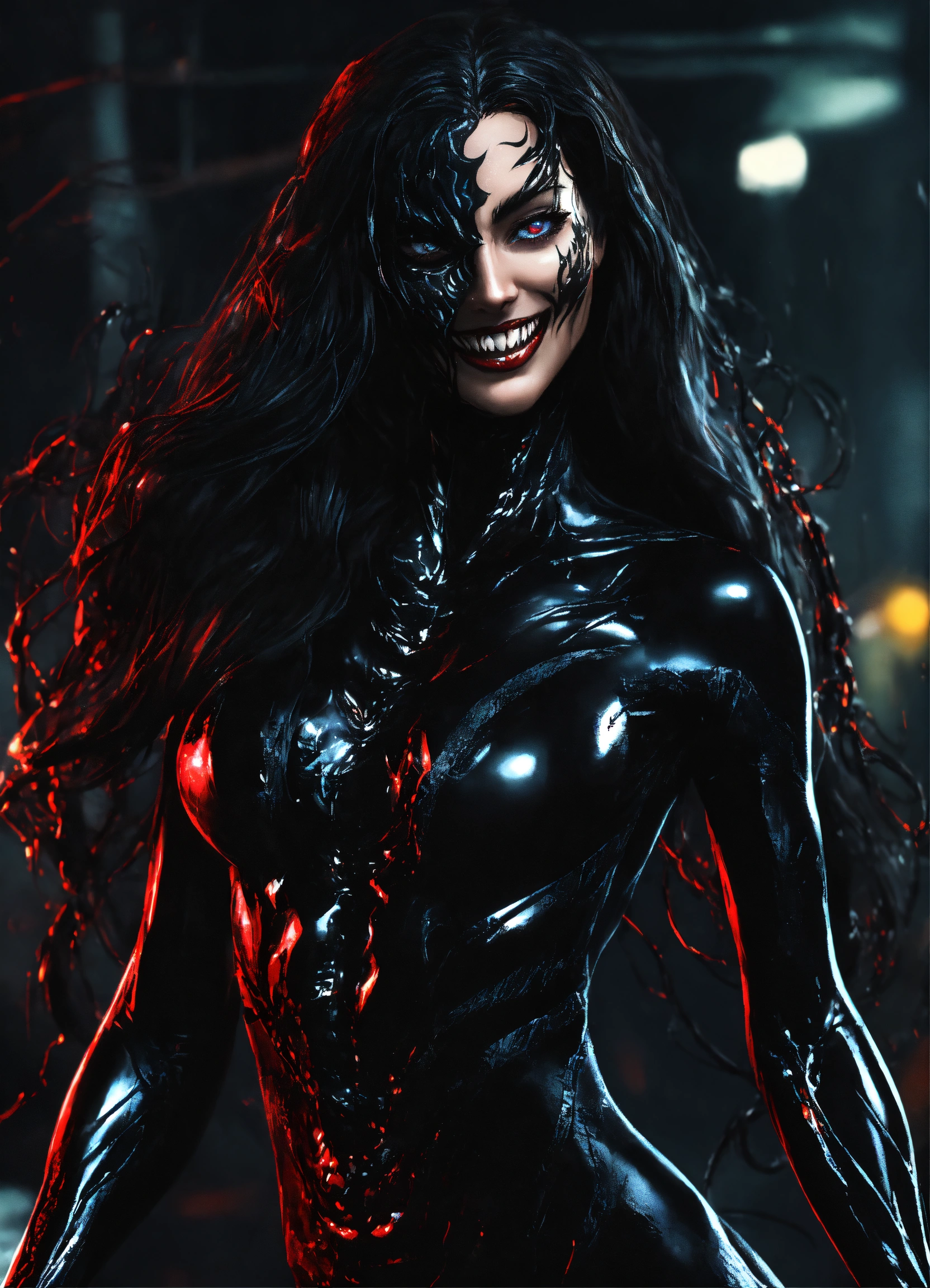Lexica - An ultrarealistic full body photograph of woman venom symbiote ...