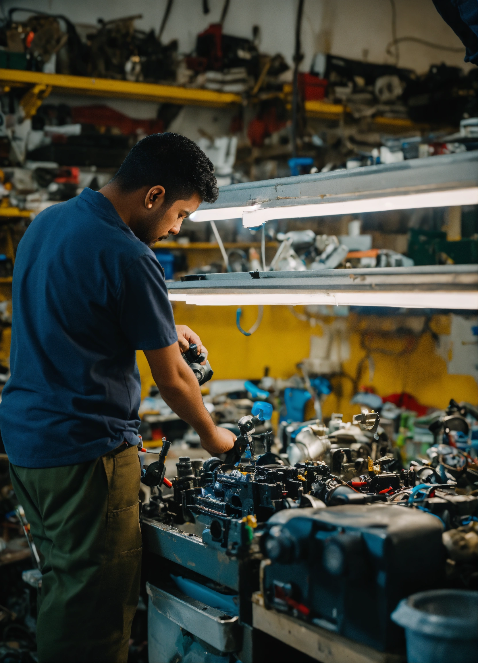 Lexica - In a documentary style, a latin person fixing a plastic part ...
