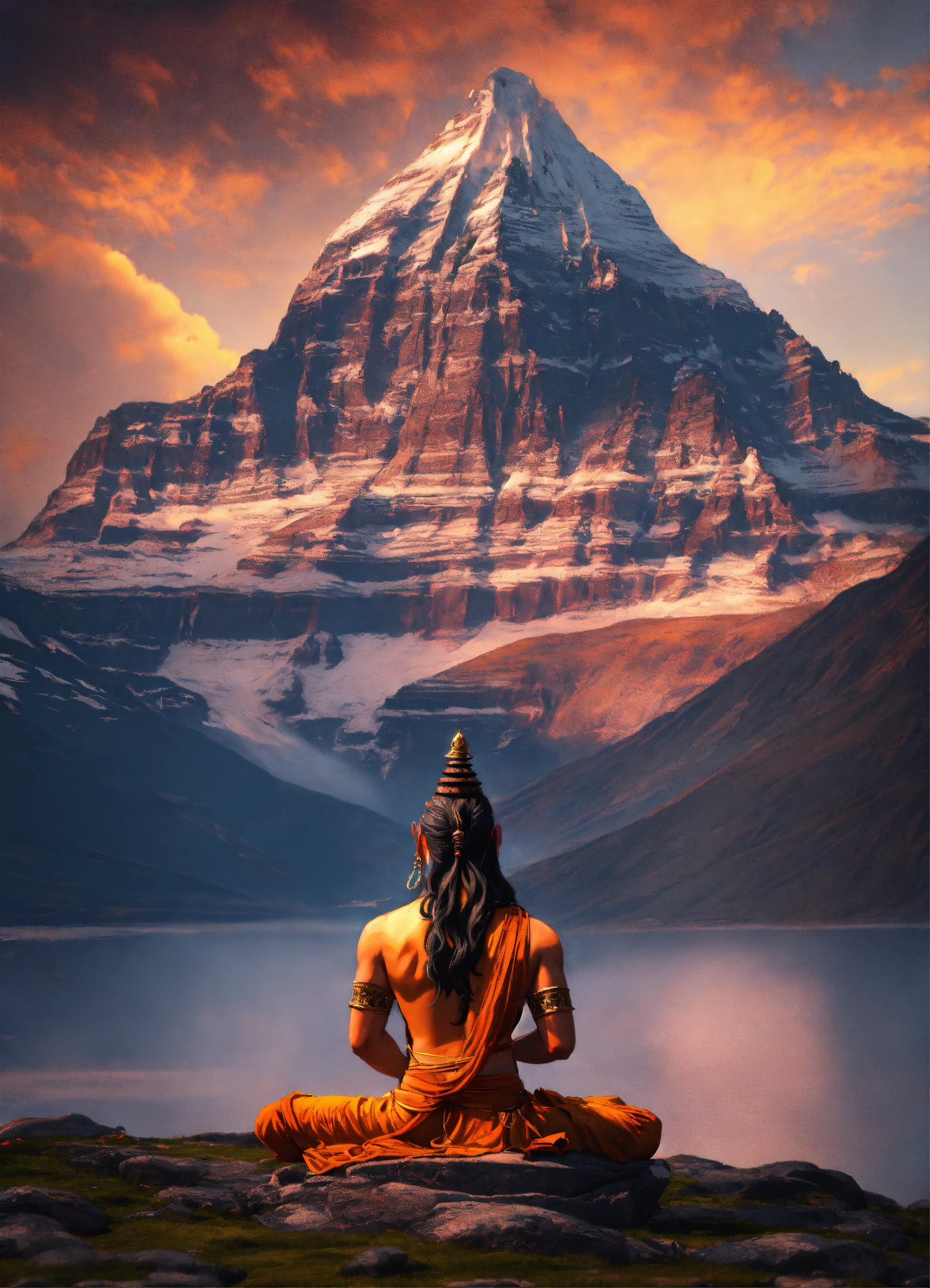 Lexica - Lord Shiva doing meditation in the calm and serene mount Kailash . Artist realistic 8k