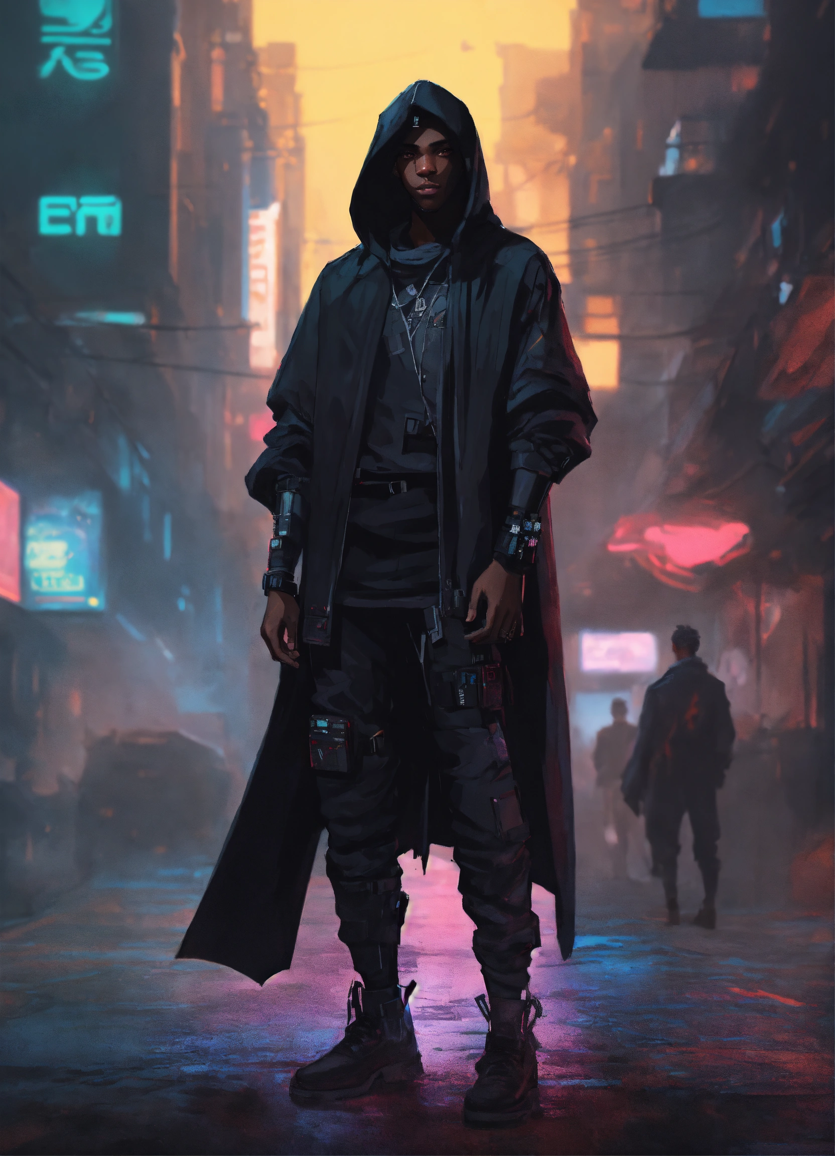 Lexica - Full body photo of a black cyberpunk 18-year-old man wearing ...