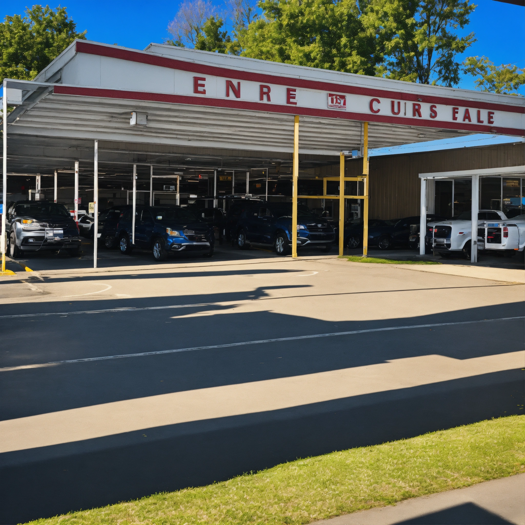 Lexica - A photo of a used car dealership. The dealership is located in ...