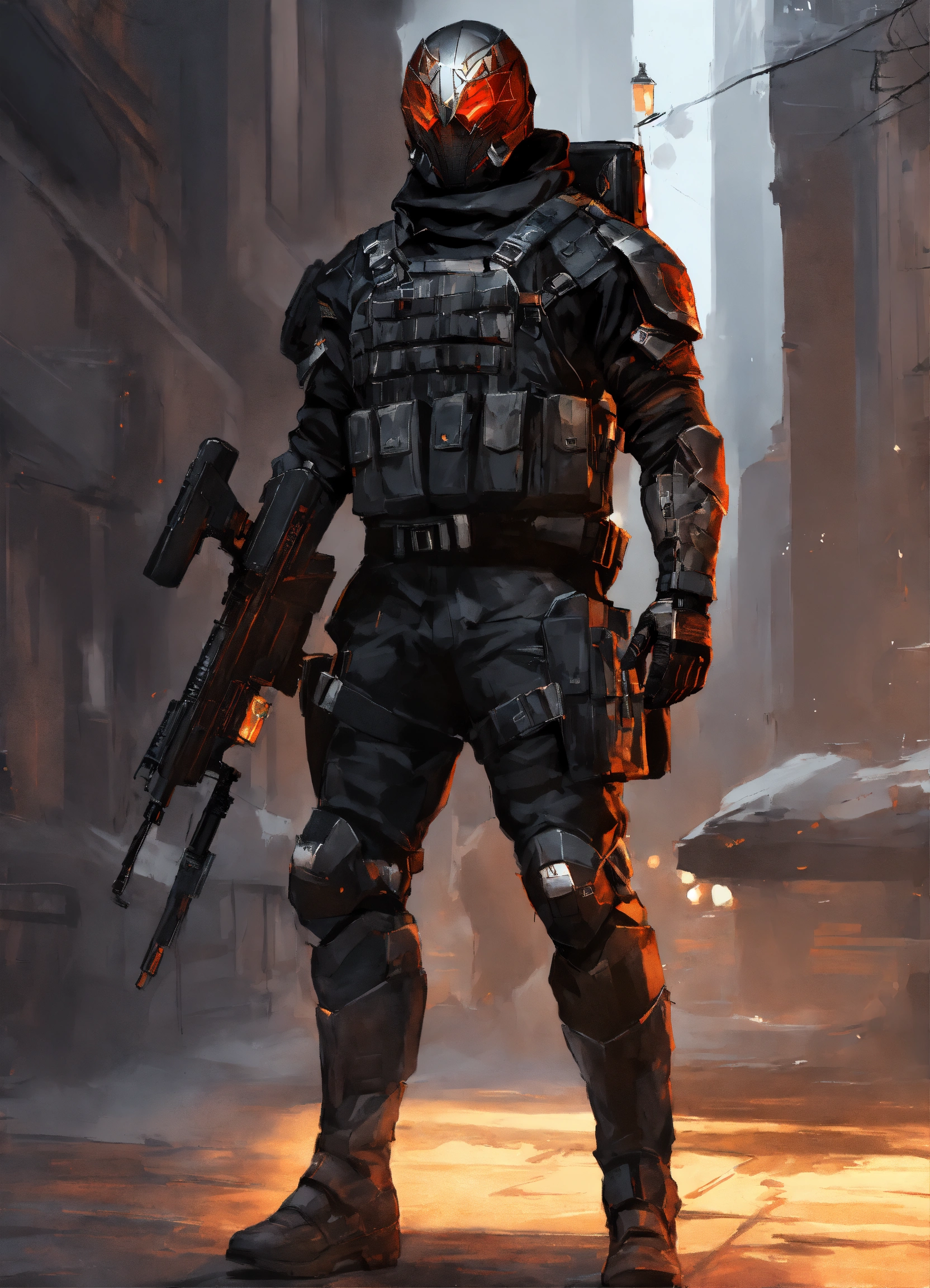 Lexica - Concept art full body, male mercenary in black angular modern ...