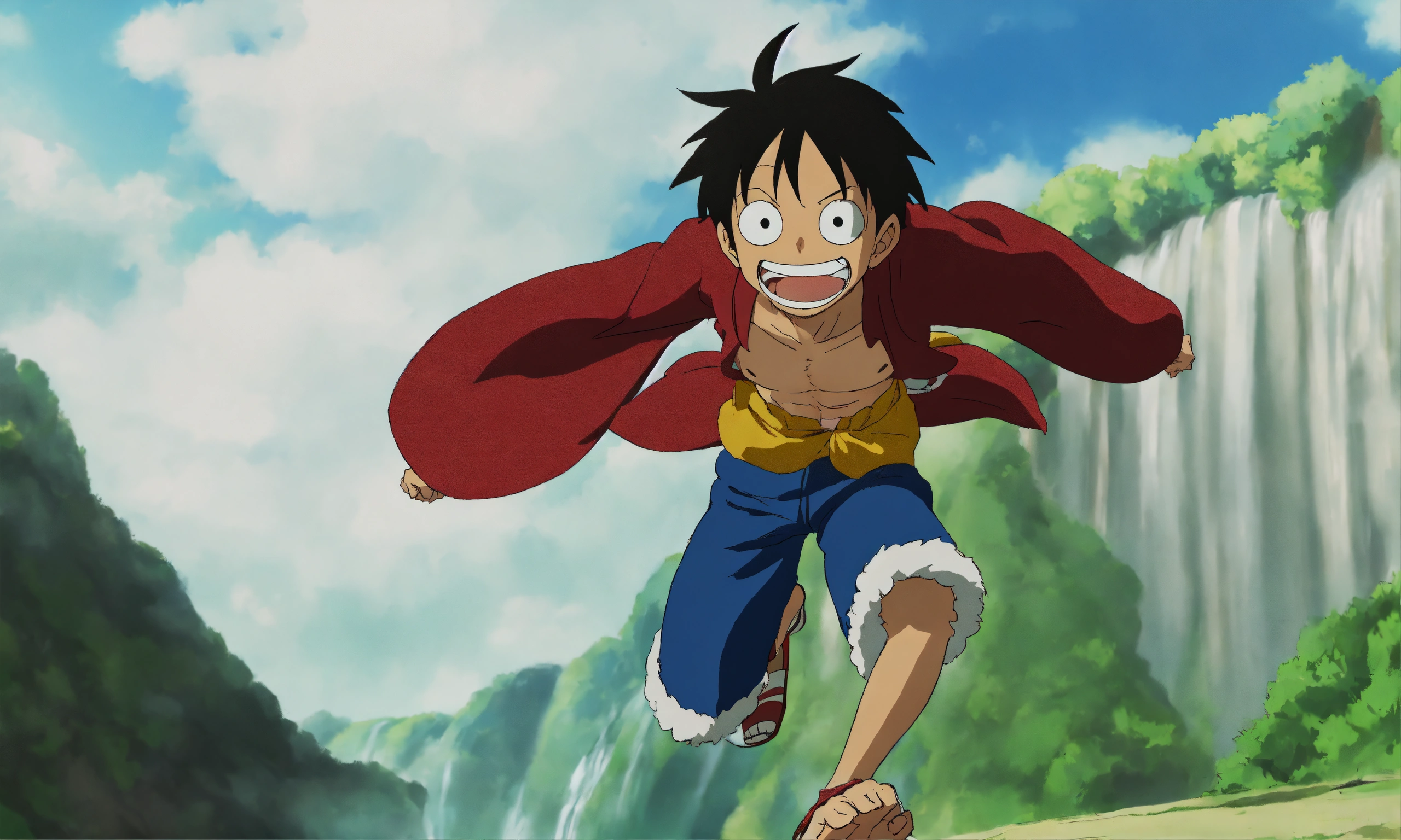 Lexica - Monkey D. Luffy running towards a large waterfall in the ...