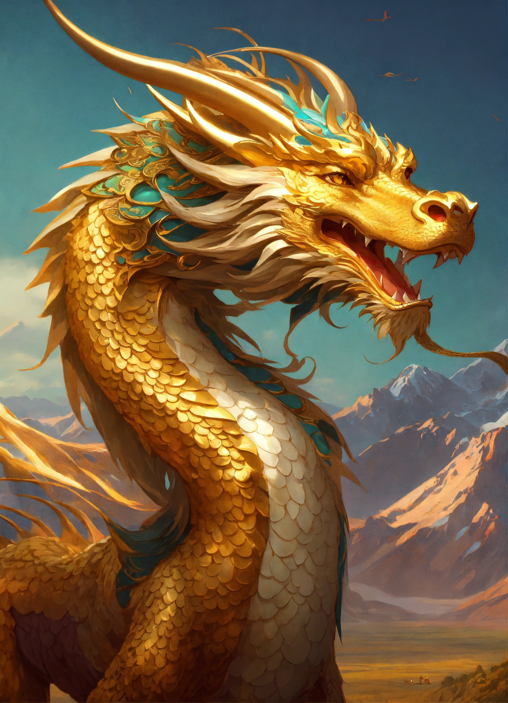 Lexica - An Azhdaha Persian Dragon, background Mongolian plains, highly ...