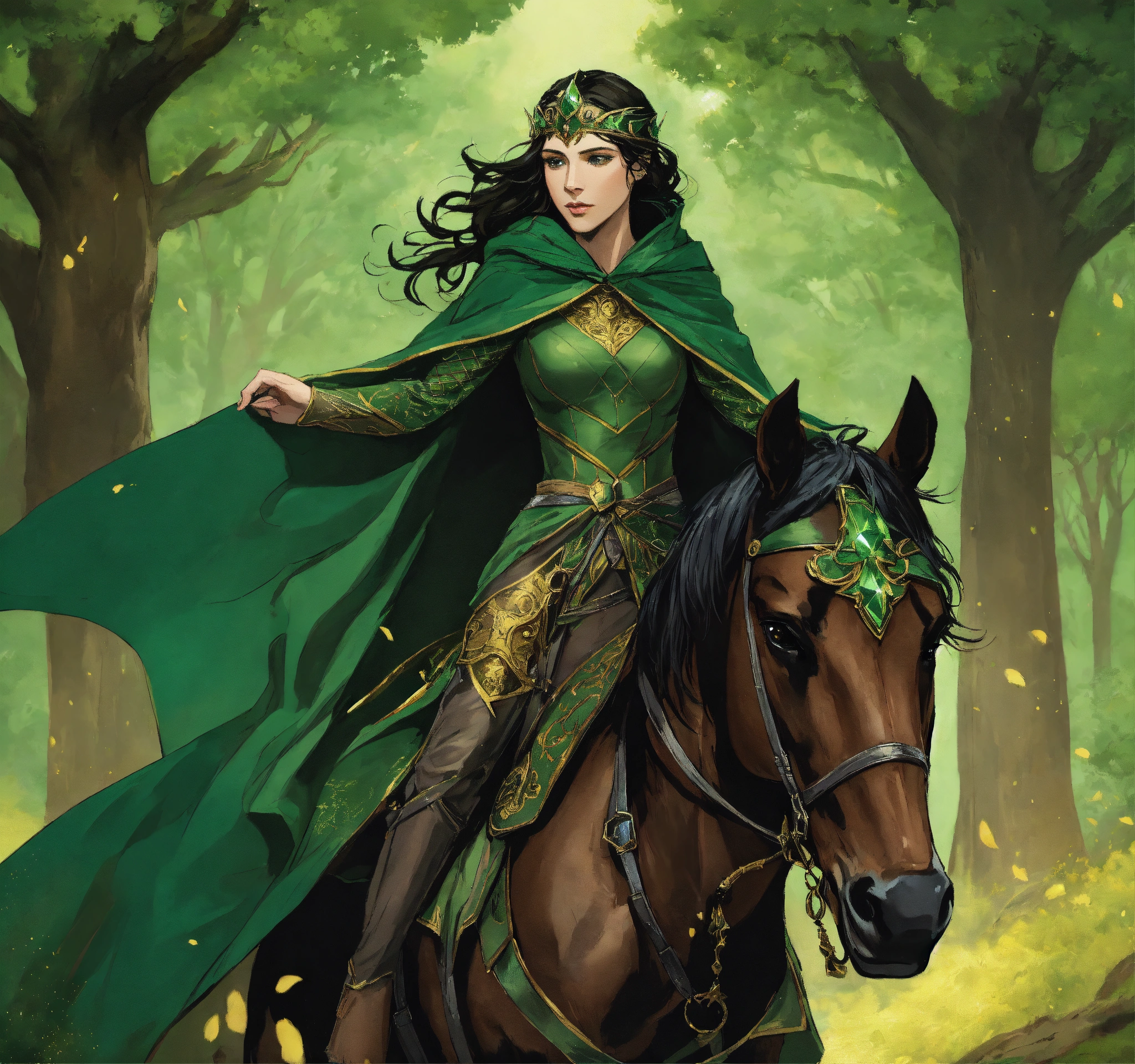 Lexica - Fantasy setting, an enigmatic half-elven queen, with greenish ...
