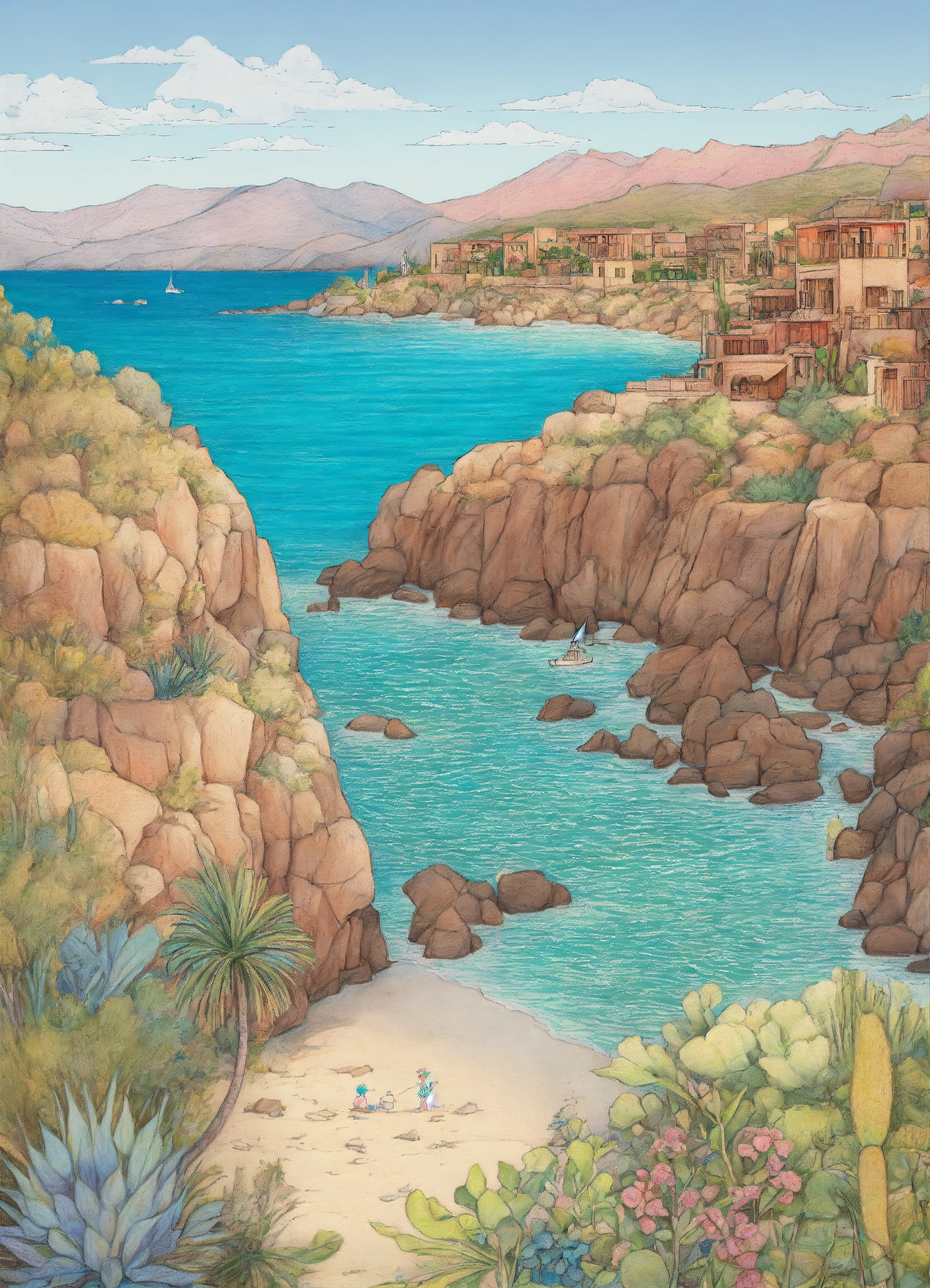 Lexica - Drawing Baja California in summer. Line drawing, clean clear ...