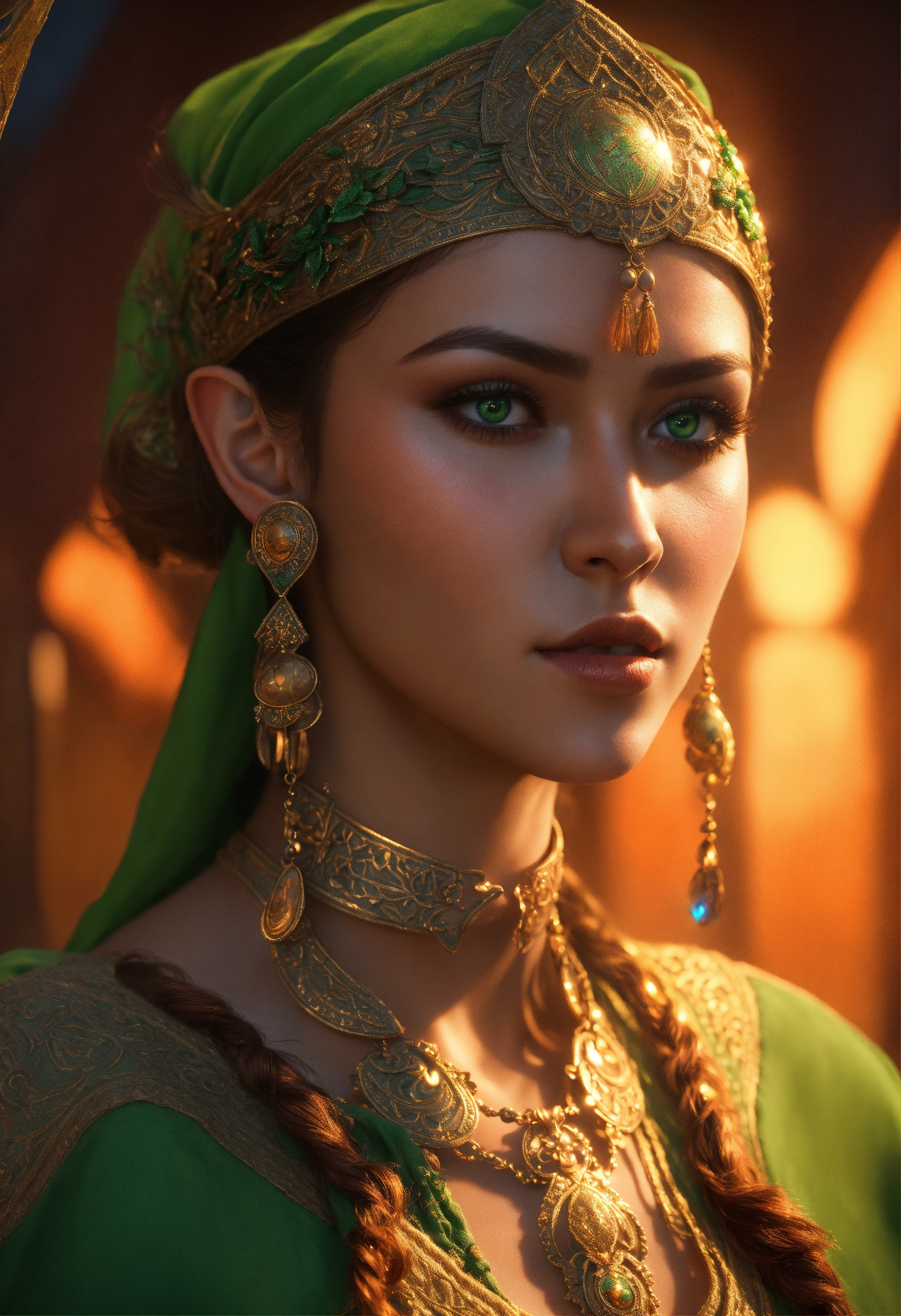 Lexica - Tamerlane female elf in medieval style, turkish clothes, green ...