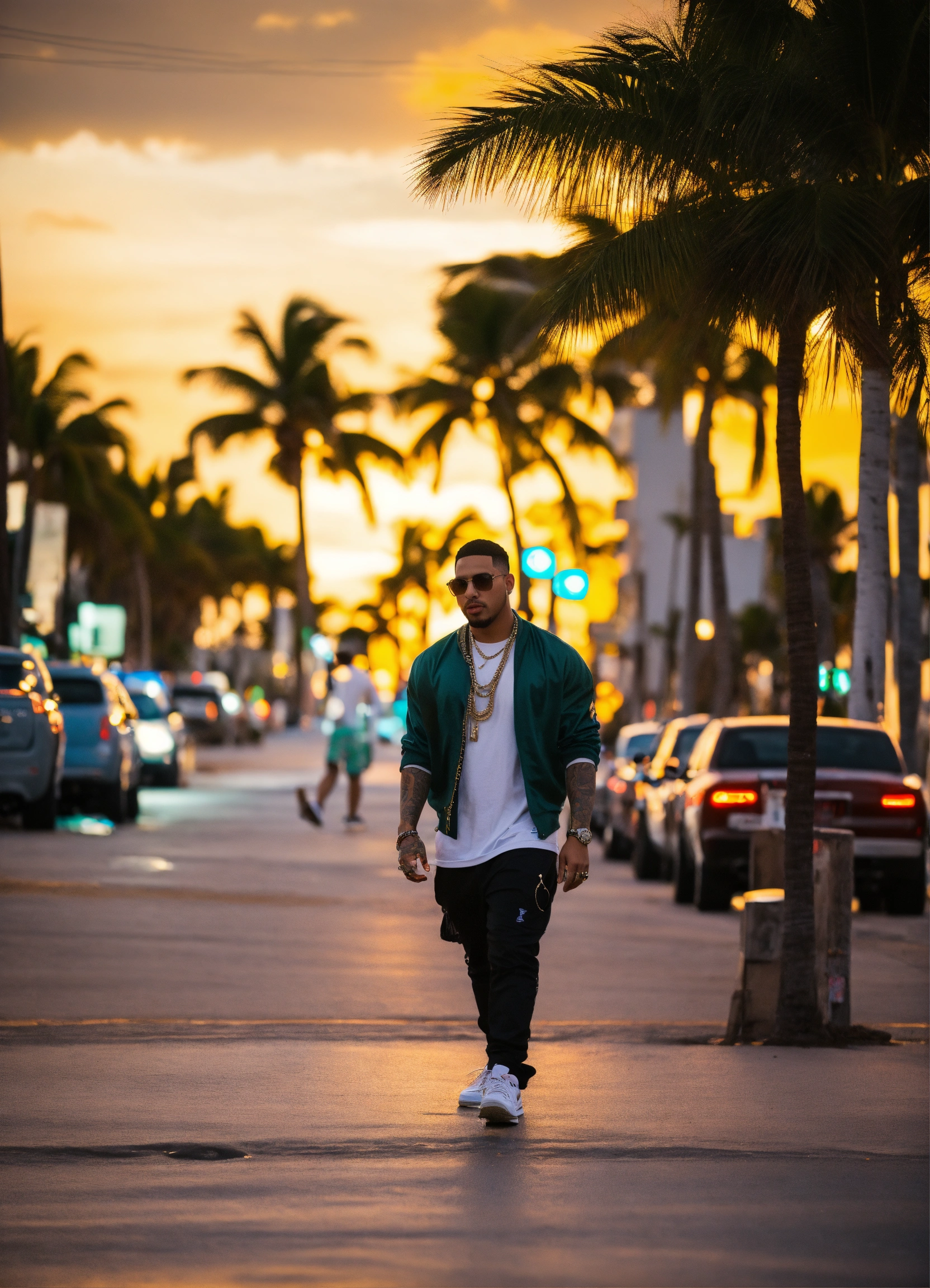 Lexica - Latinos man rapper walking in ocean drive