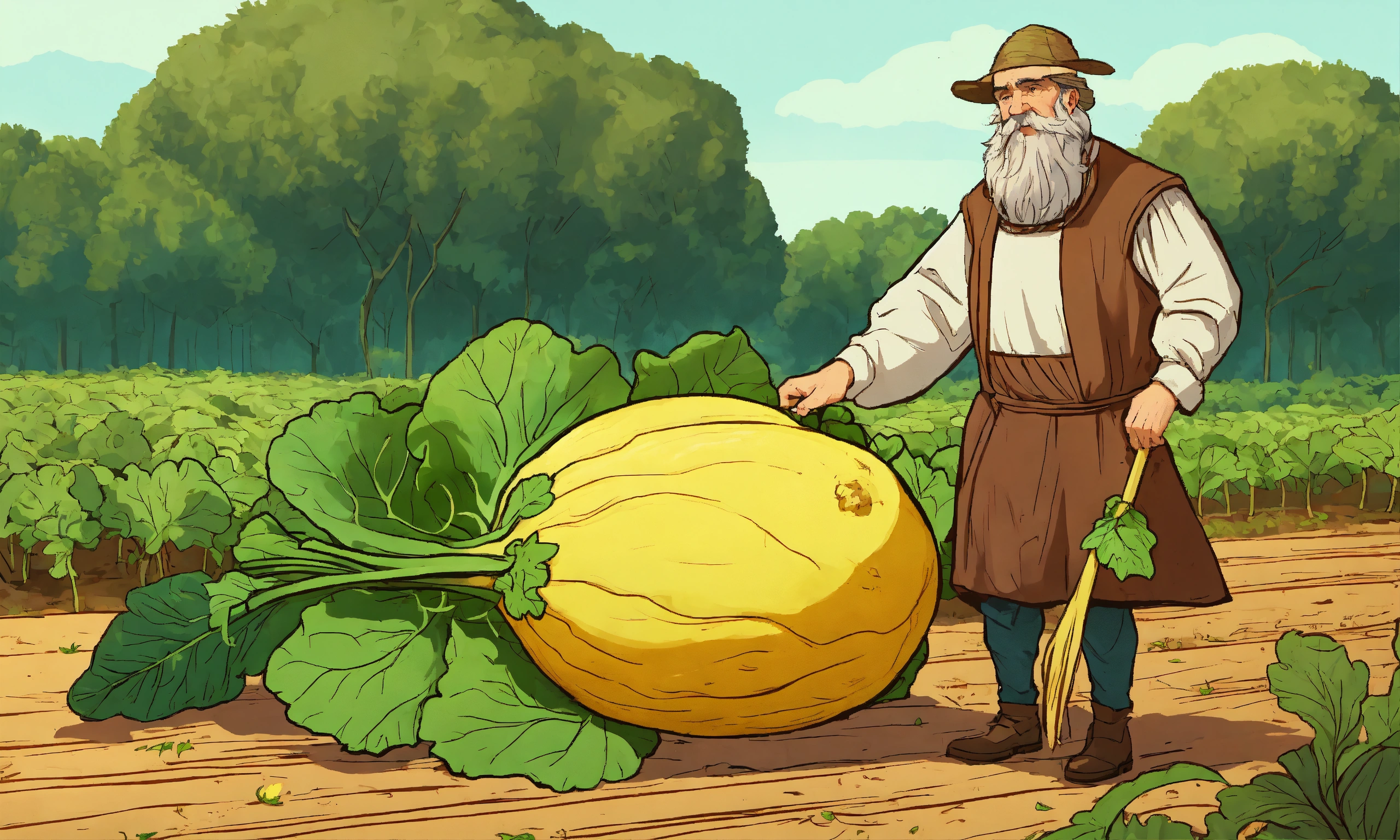 Lexica - Cartoon style giant yellow turnip with huge green leaves in ...