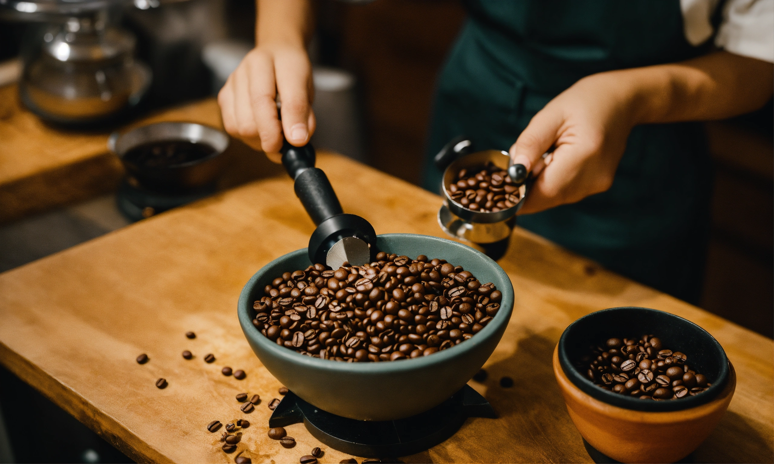 Lexica - Barista girl grinds coffee beans using a grinding tool, high ...
