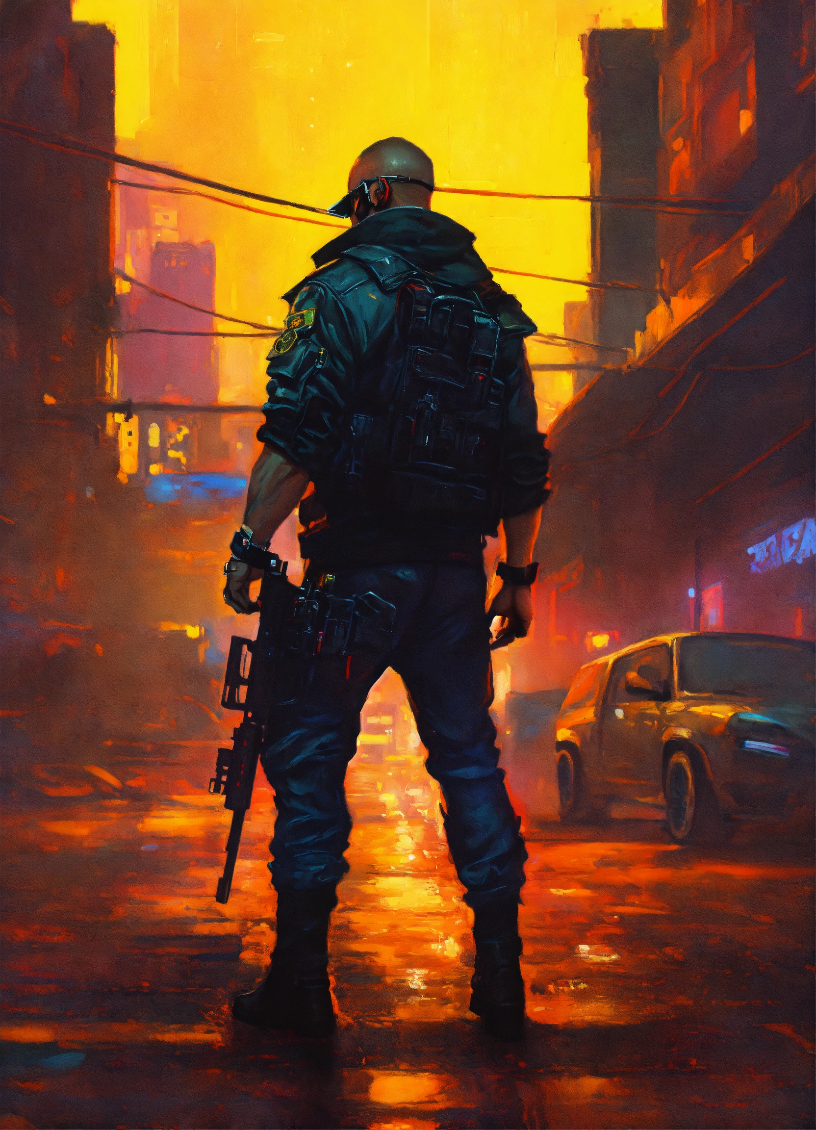Lexica - Cyberpunk street mercenary criminal night gritty realistic oil ...