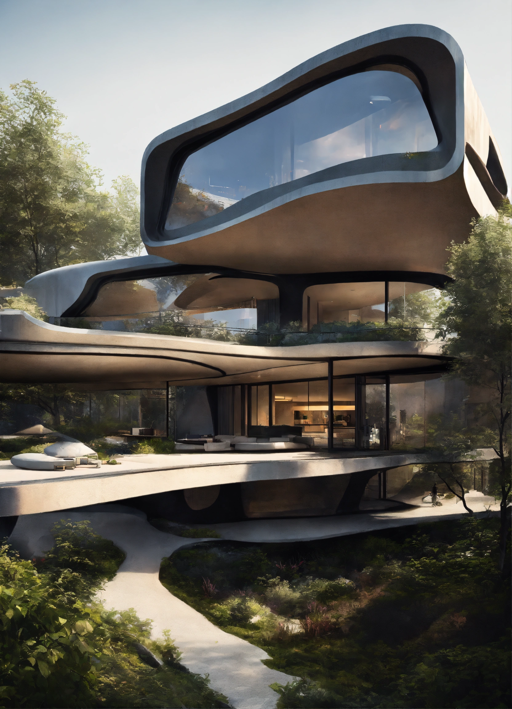 Lexica - View of Modern villa of zaha hadid from afar, cyberpunk city ...