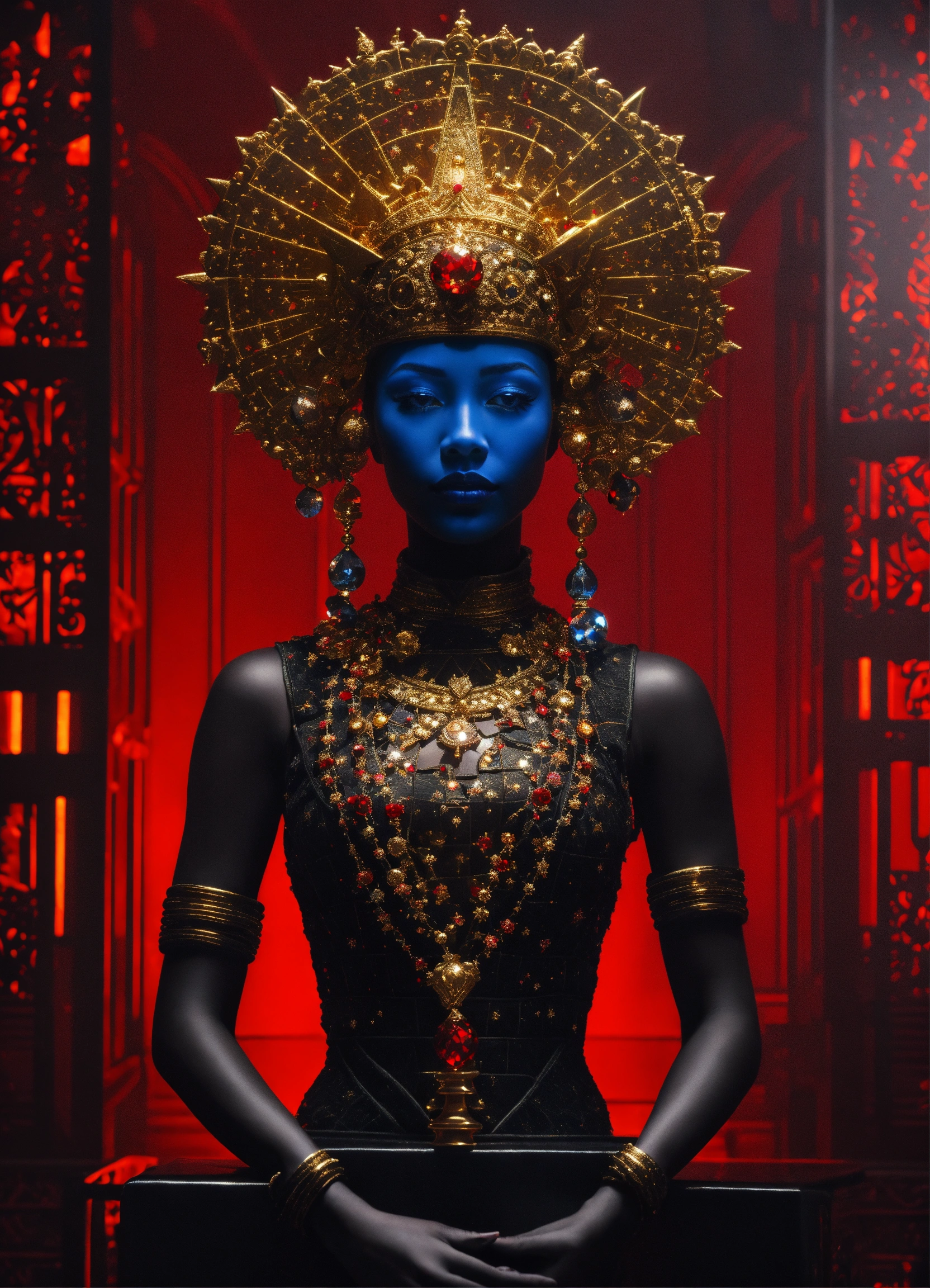 Lexica - Minimalism. Black Solar Queen with long oversized red flowing ...