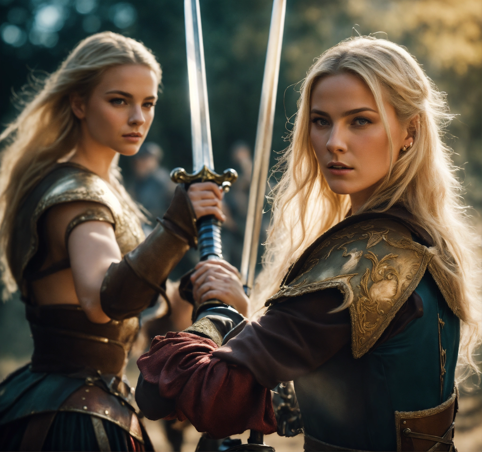 Lexica - An epic fantasy scene featuring how an old french noble count is training two gorgeous ...