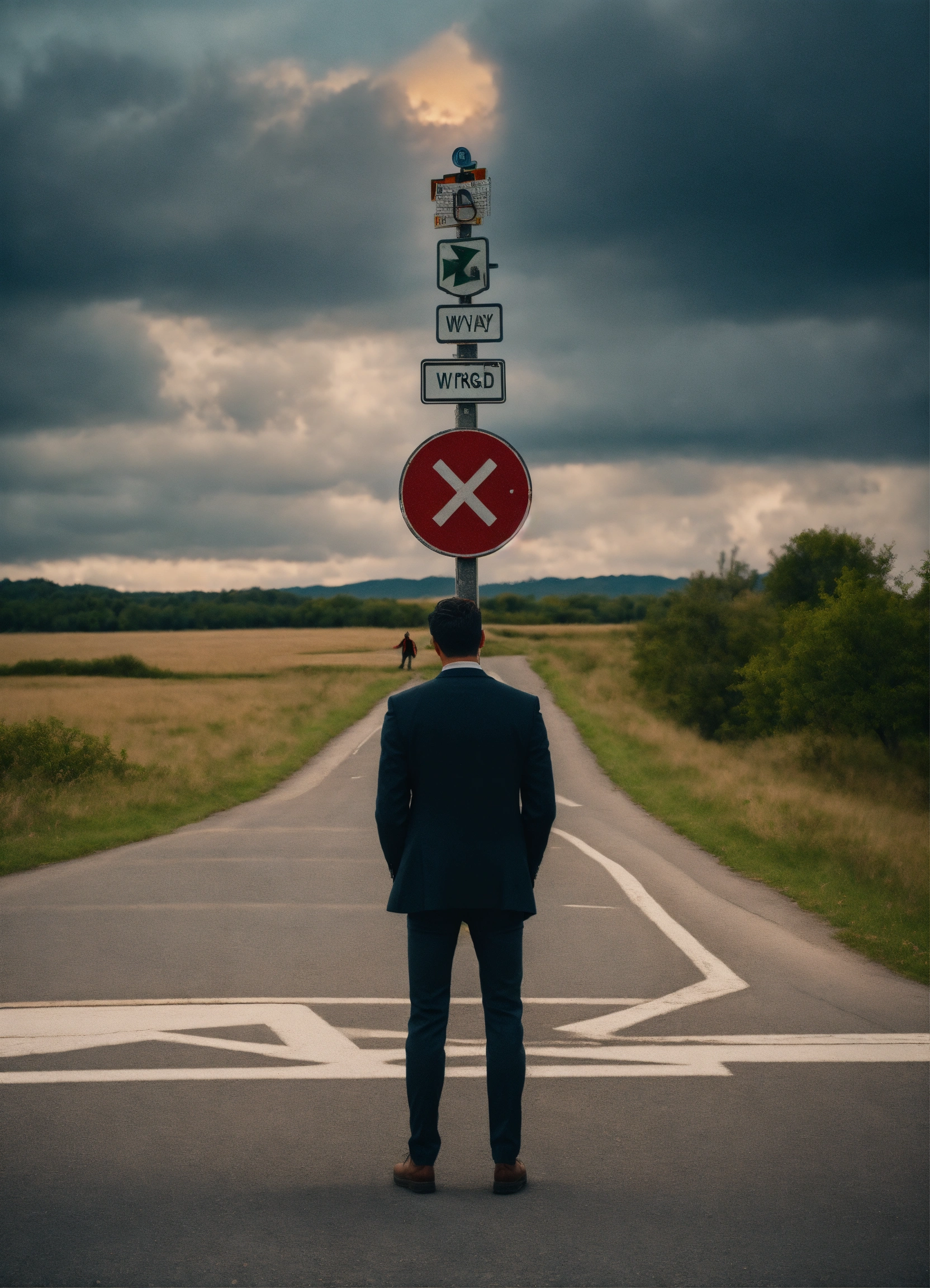 Lexica - A man standing on a crossroads a right and a wrong way, the ...