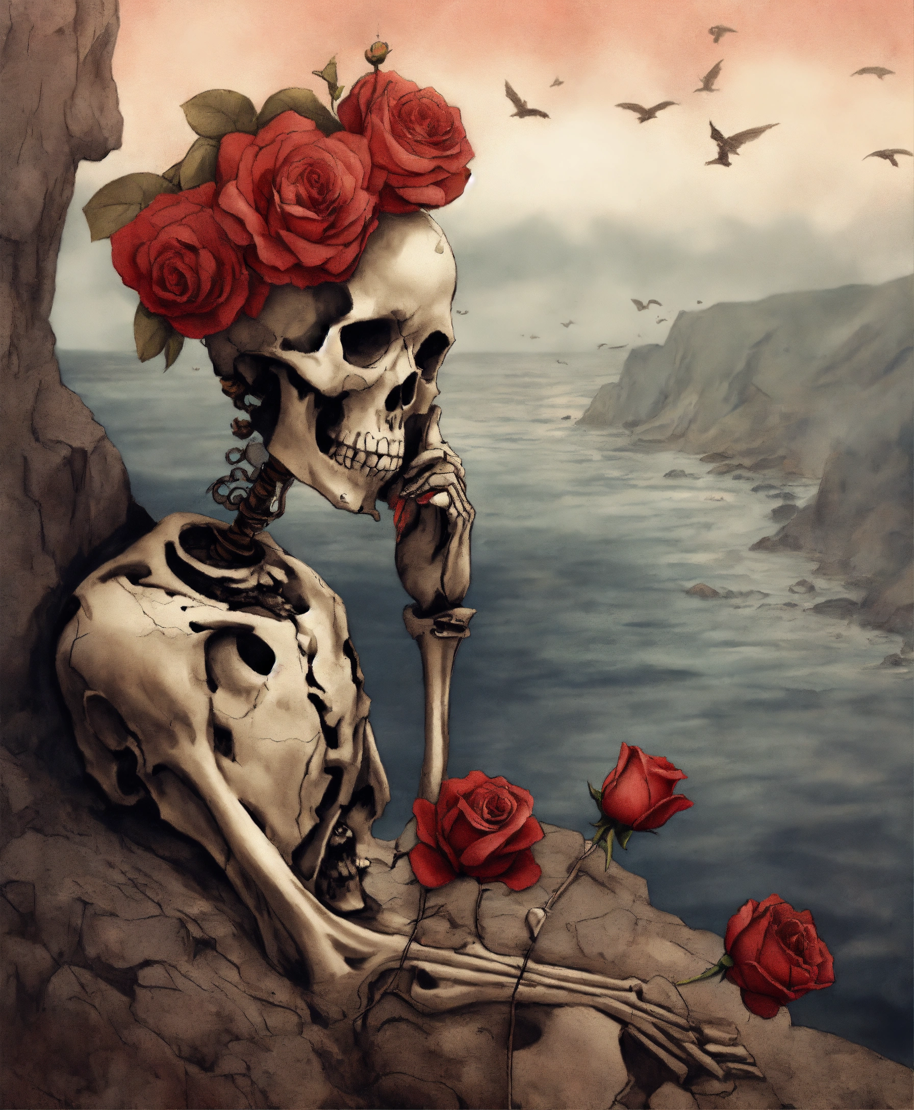 Lexica - A broken heart, skull face with personified capcuhca calling ...