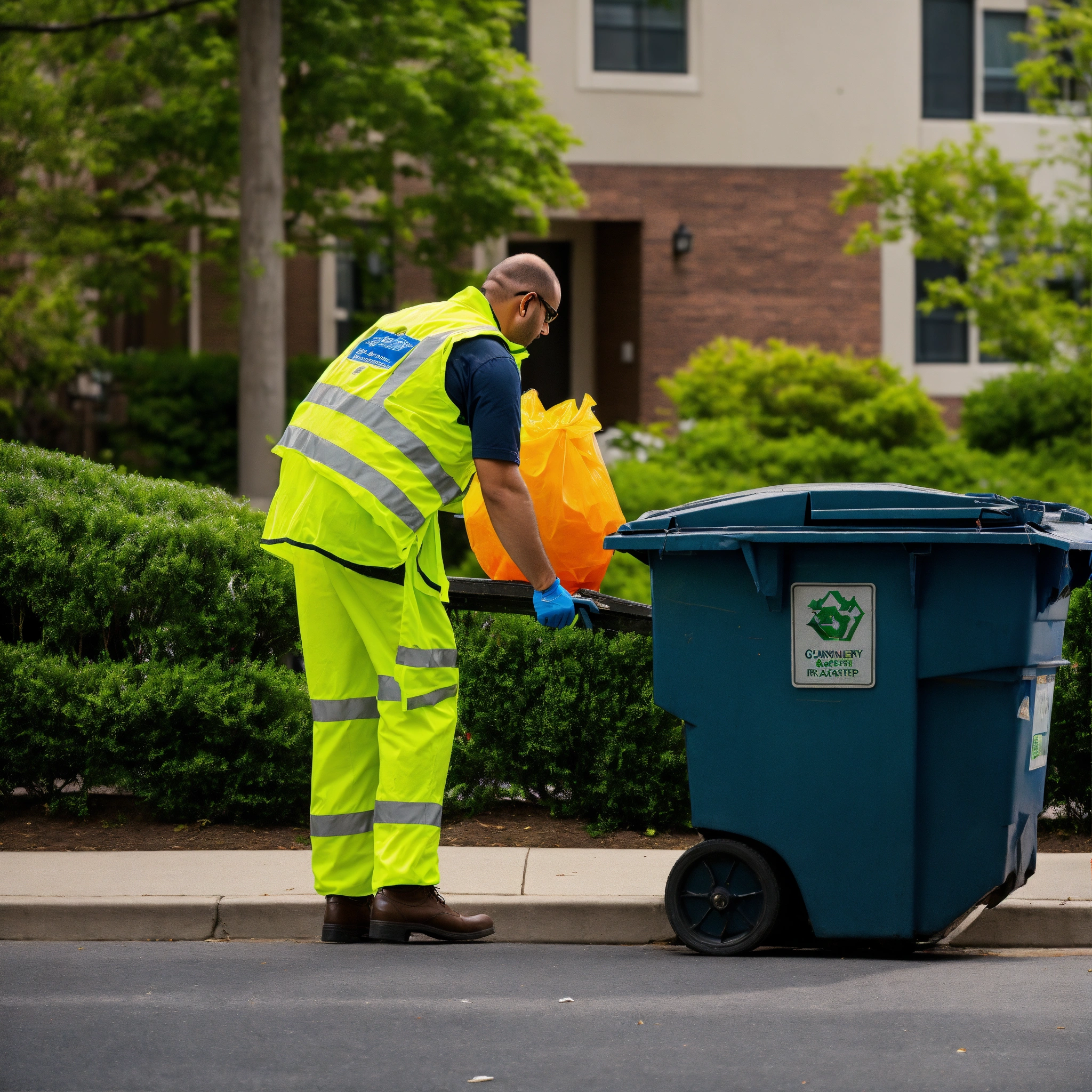 Lexica - A photo of a man in a high-visibility vest taking out the ...