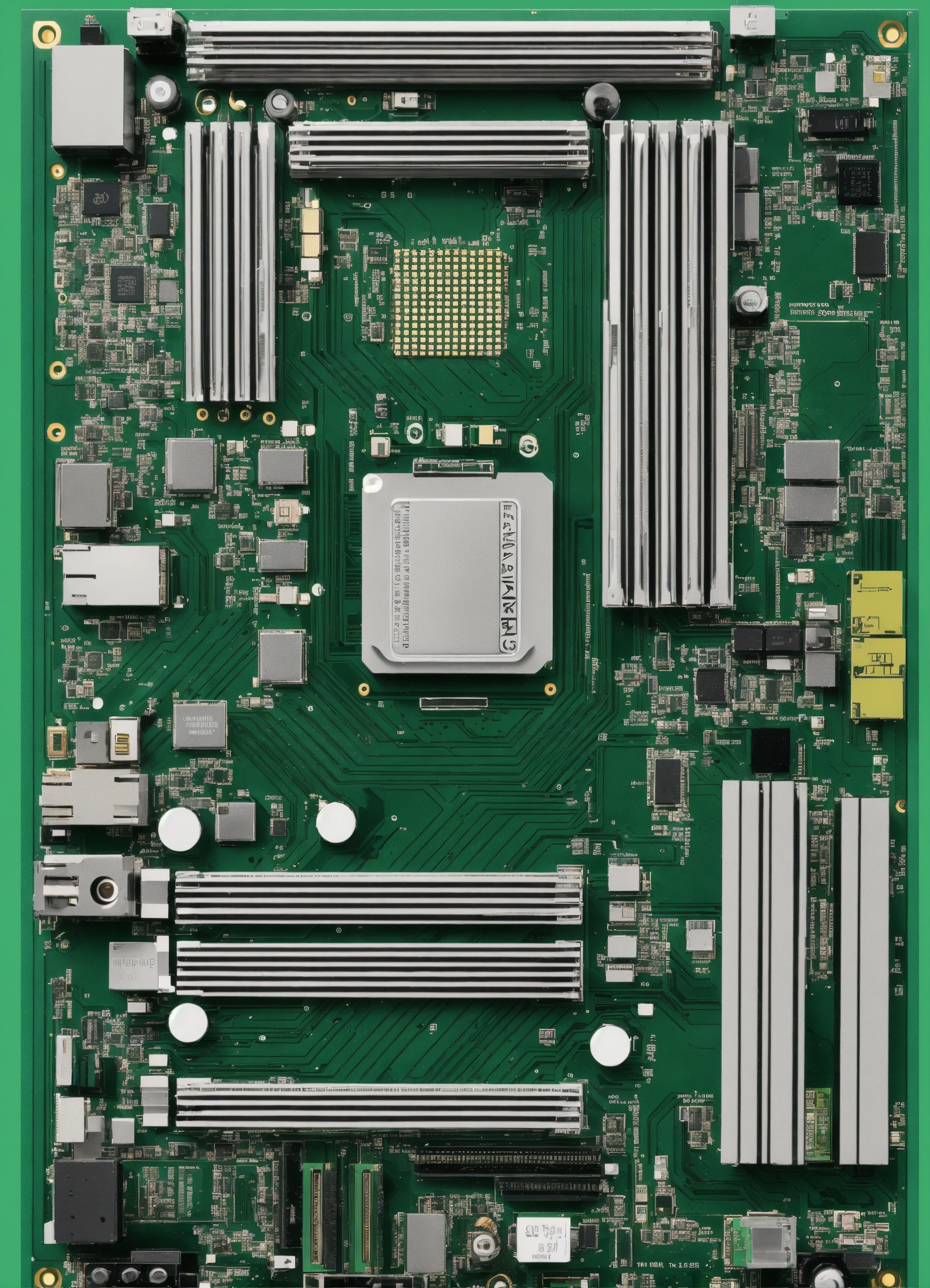 Lexica - IT pop style 2D poster computer parts motherboard, green grey ...