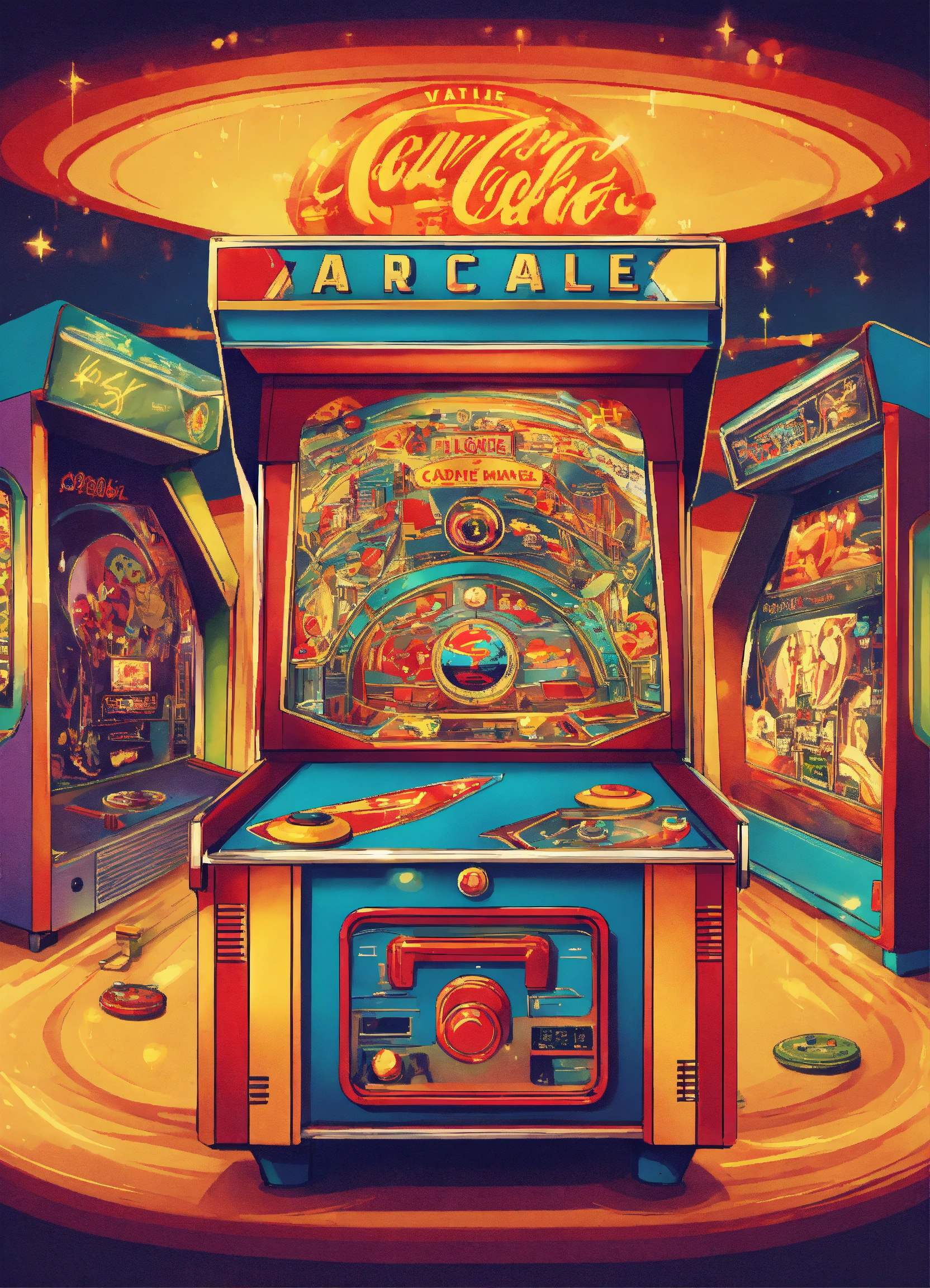 Lexica - A vintage-inspired illustration of a retro pinball machine ...
