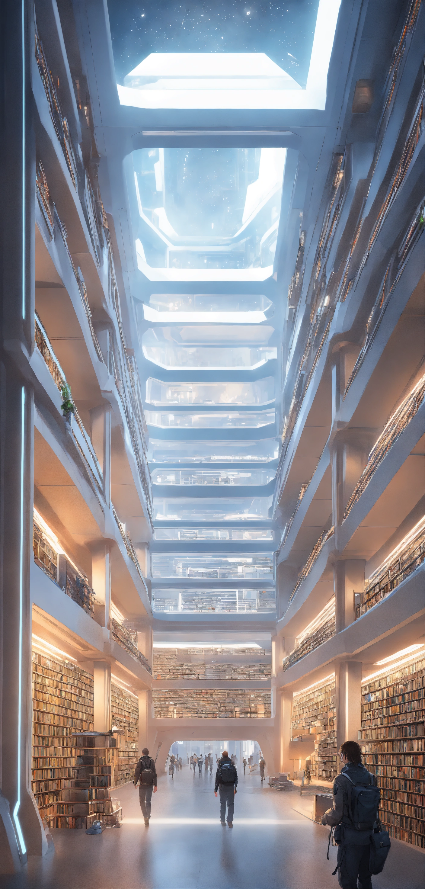 Lexica - An extremely tall sci-fi digital library in the interior of a ...