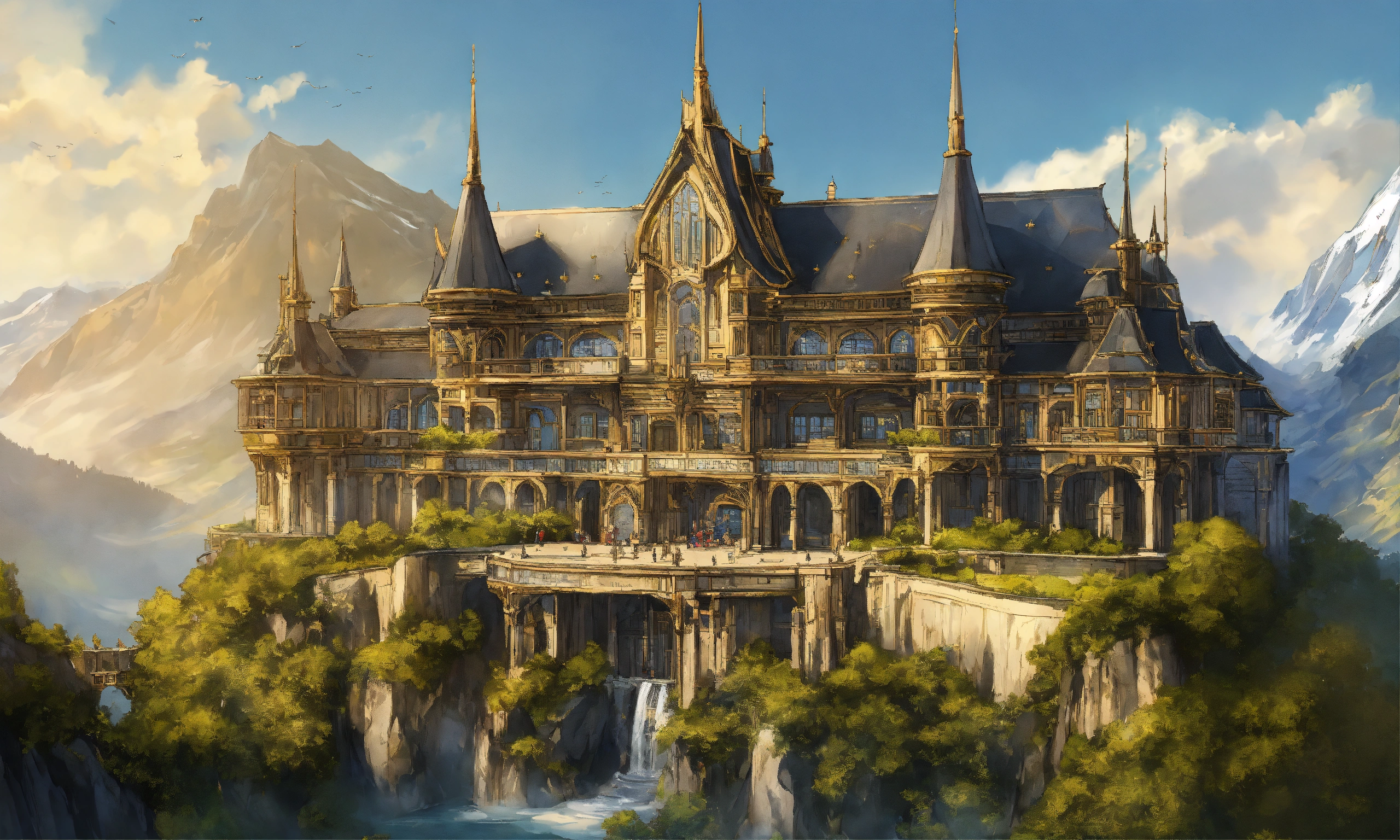 Lexica - Drawing of the full image of a massive black and gold elegant ...