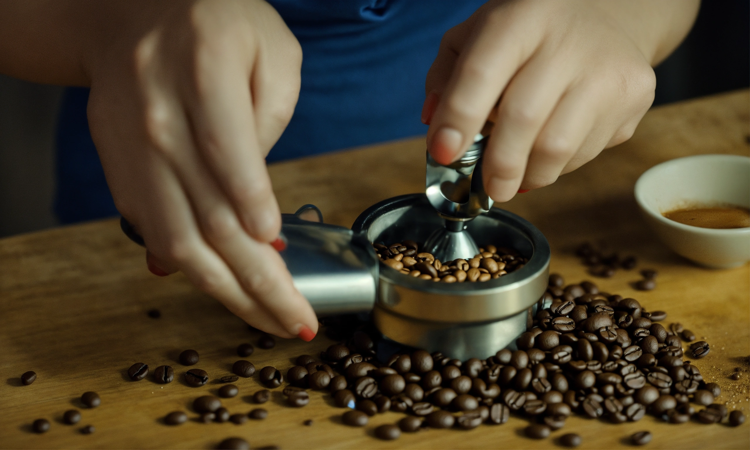Lexica - Barista girl grinds coffee beans using small manual grinder ...