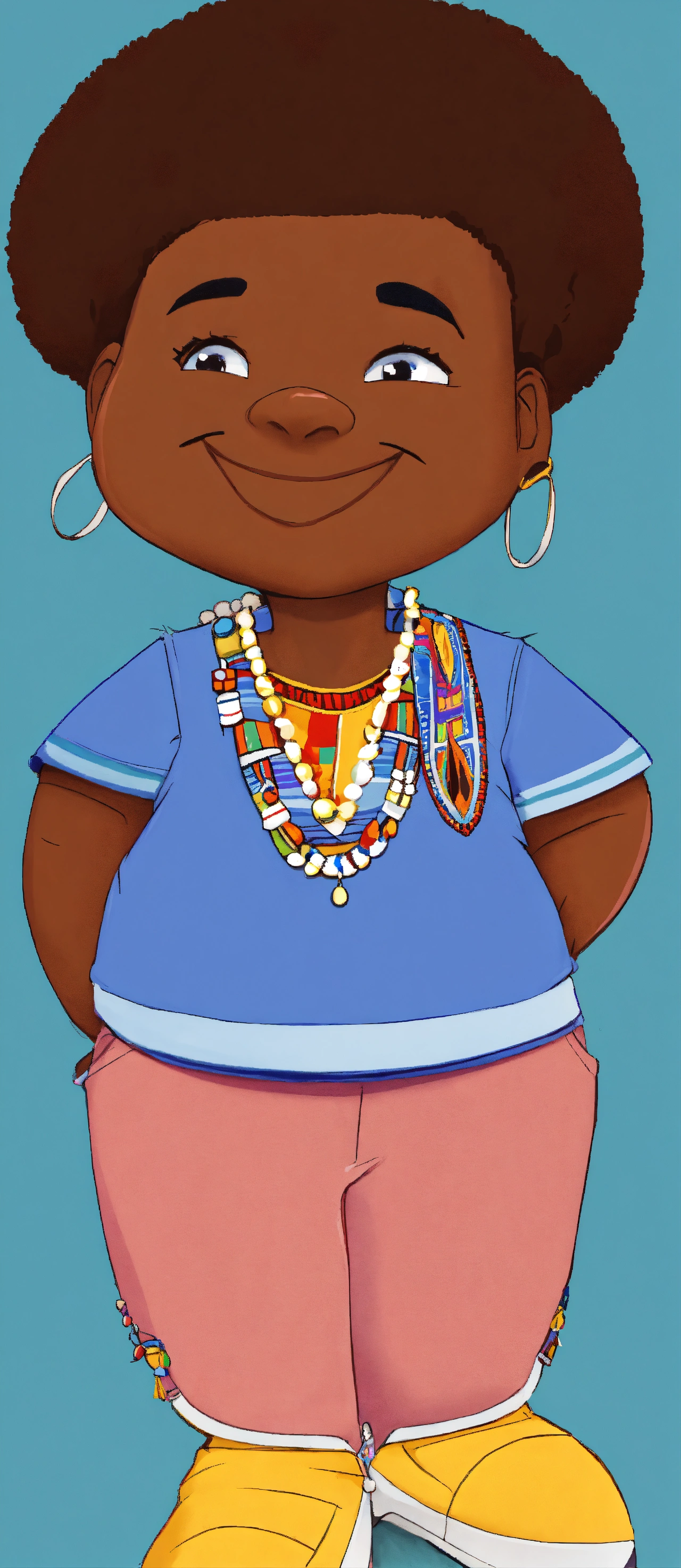 Lexica - Cartoon, wearing vivid dashiki, smiling.