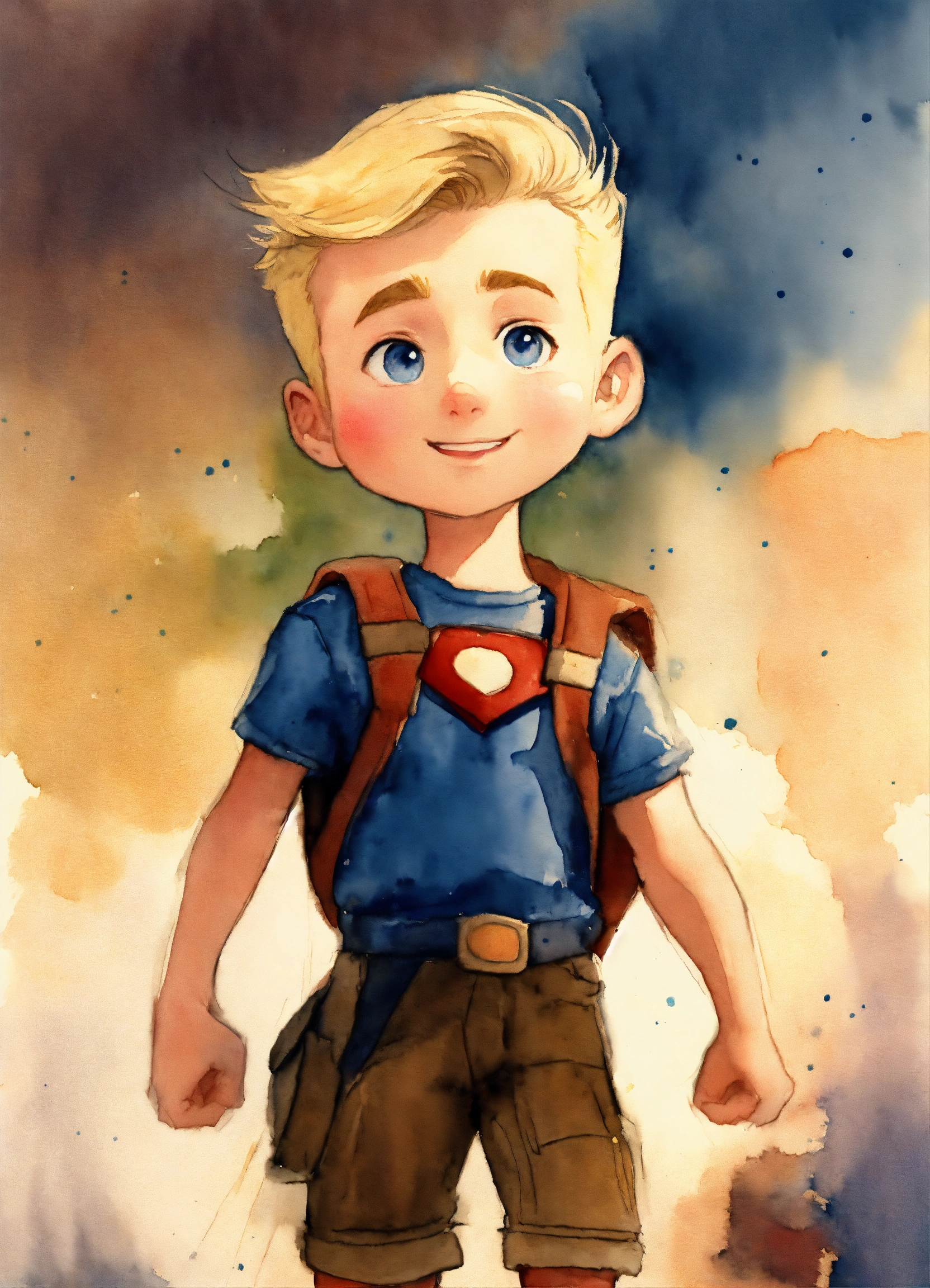 Lexica - 8 year old blond Chris Evans, watercolor pixar style cartoon