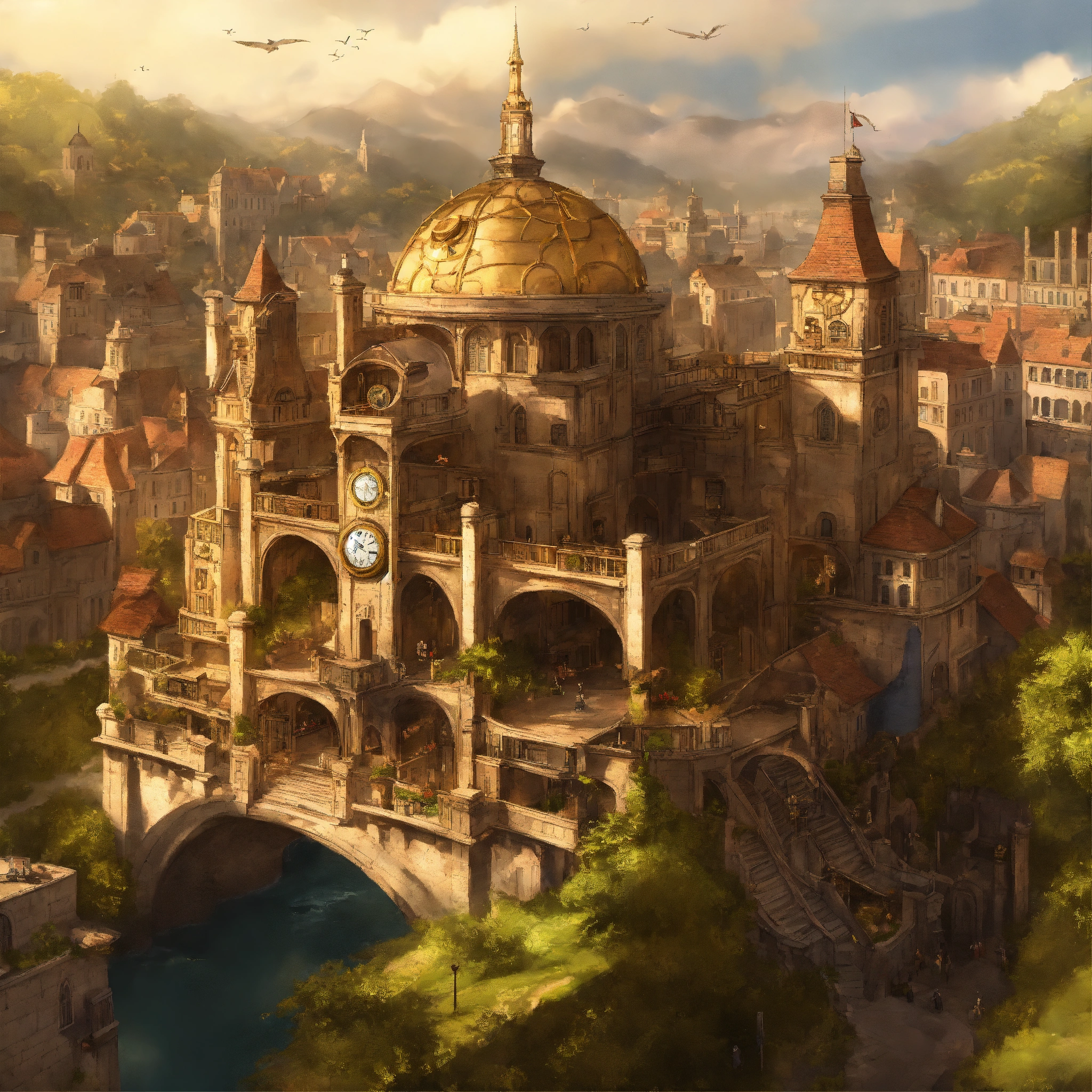 Lexica - Bird-view of a fantasy city with a massive single-building ...
