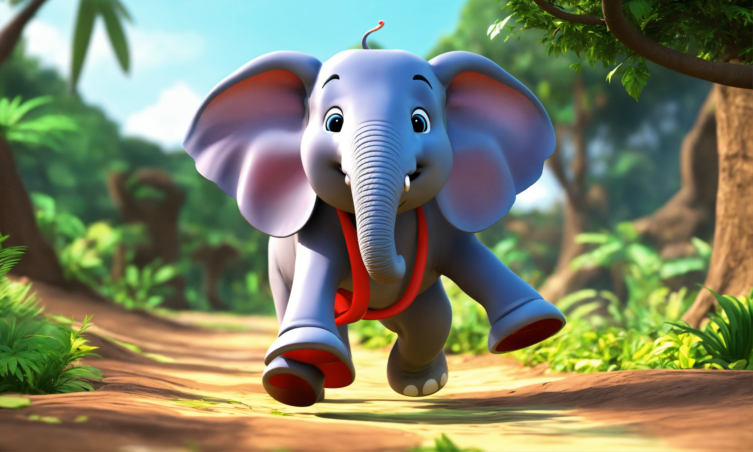 Lexica - Cartoon single 3d elephant was being very funny jumping ...