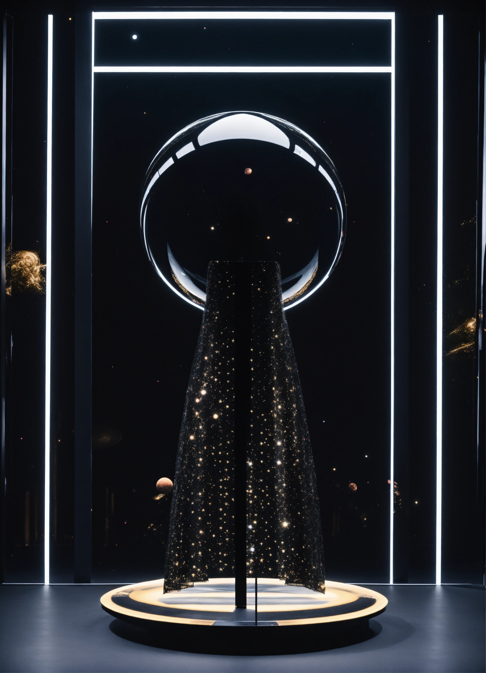 Lexica - Full body view of 2023 vantablack annual FASHION , eternal space, planets, saturn ...