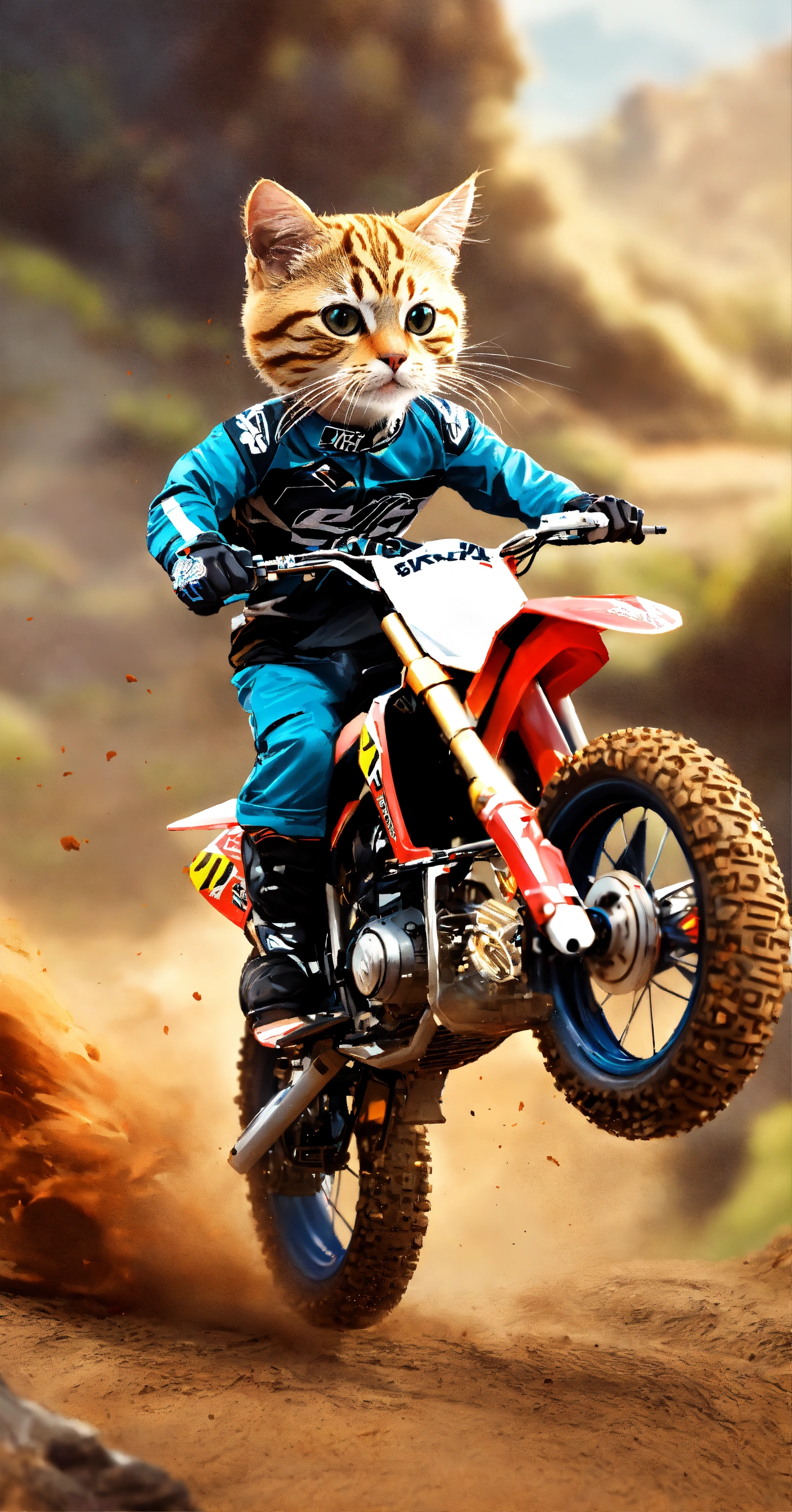 Lexica - Create an image of a cat as a professional motocross rider ...