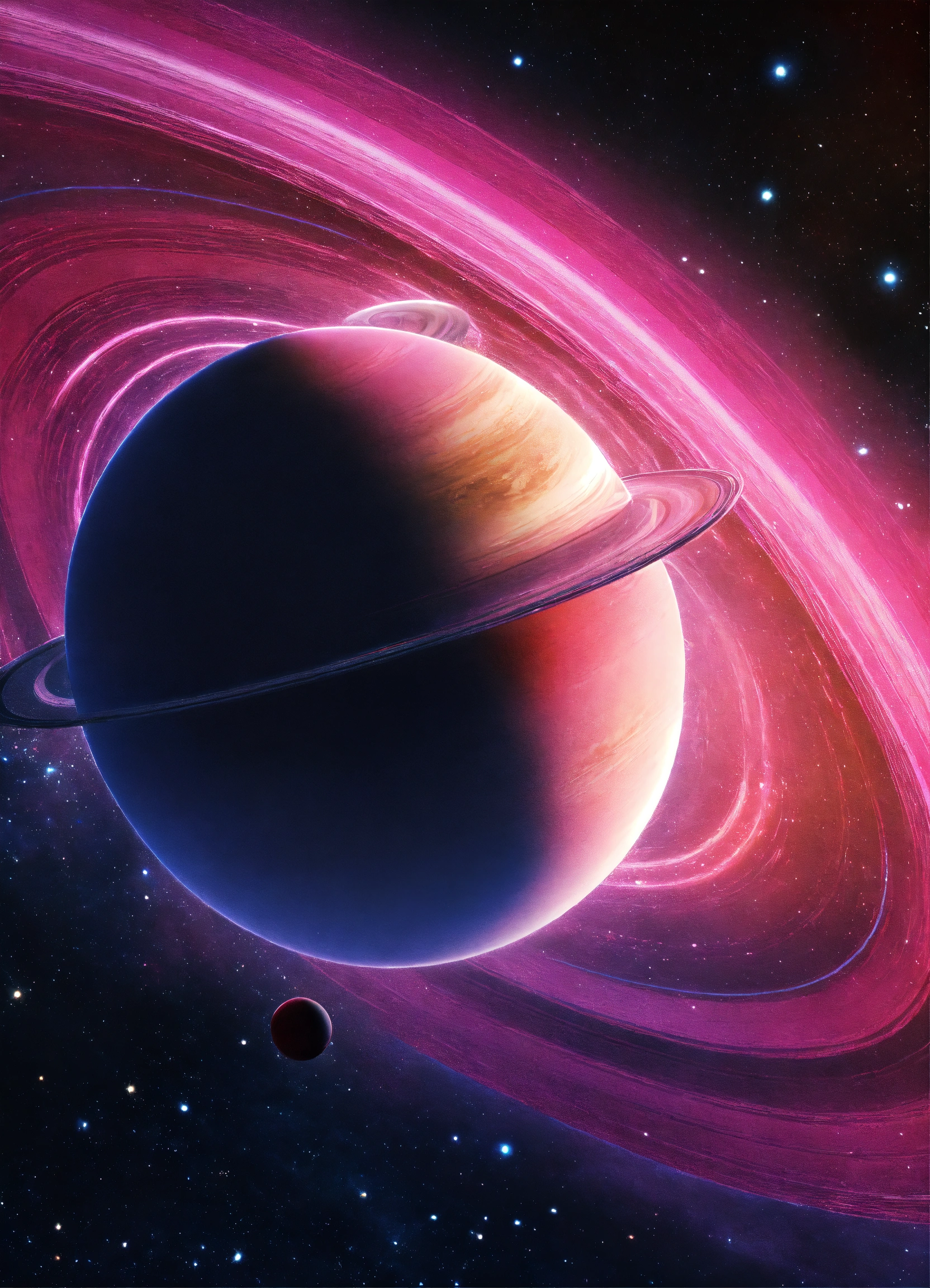 Lexica - Pink Saturn with rings in space
