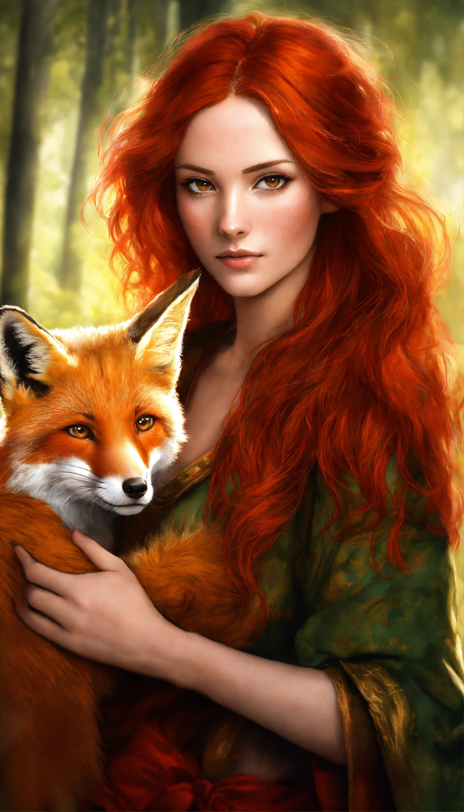 Lexica - Drawing of a red-haired woman with a cunning look stroking a ...